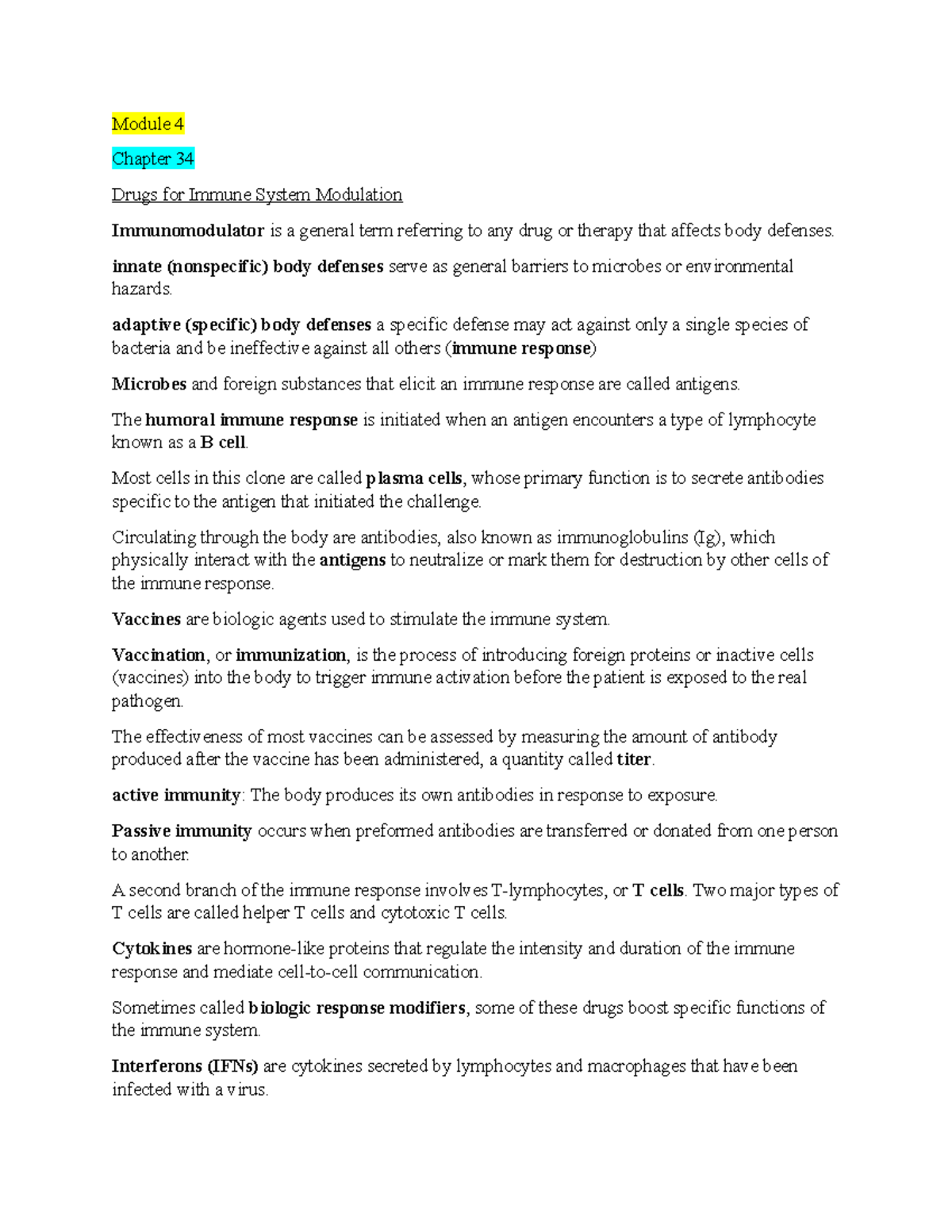 Pharmacology Module 4 notes Ch 34-37, 49 - Module 4 Chapter 34 Drugs ...