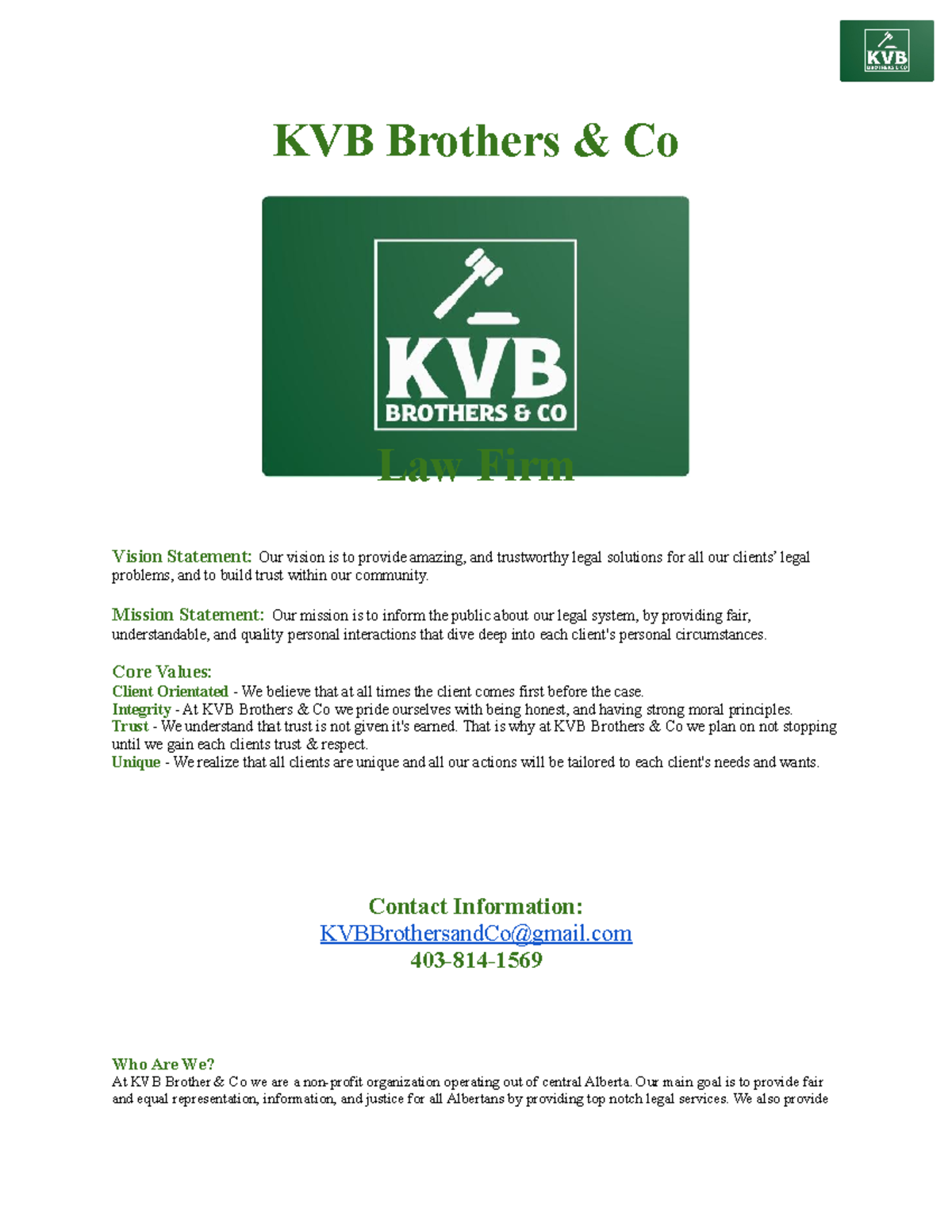 Job Posting - word - KVB Brothers & Co Law Firm Vision Statement: Our ...