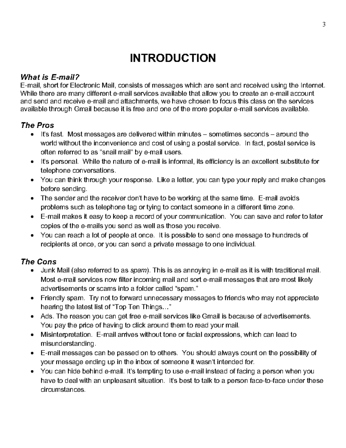 Email-Basics-Gmail - INTRODUCTION What is E-mail? E-mail, short for ...