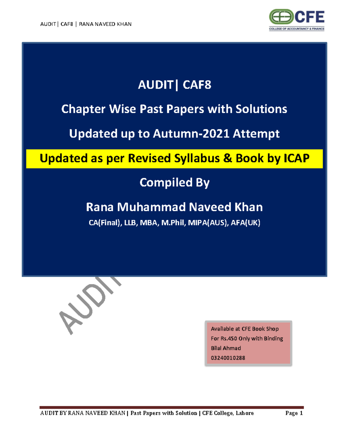 Updated Audit Past Papers - AUDIT| CAF Chapter Wise Past Papers with ...