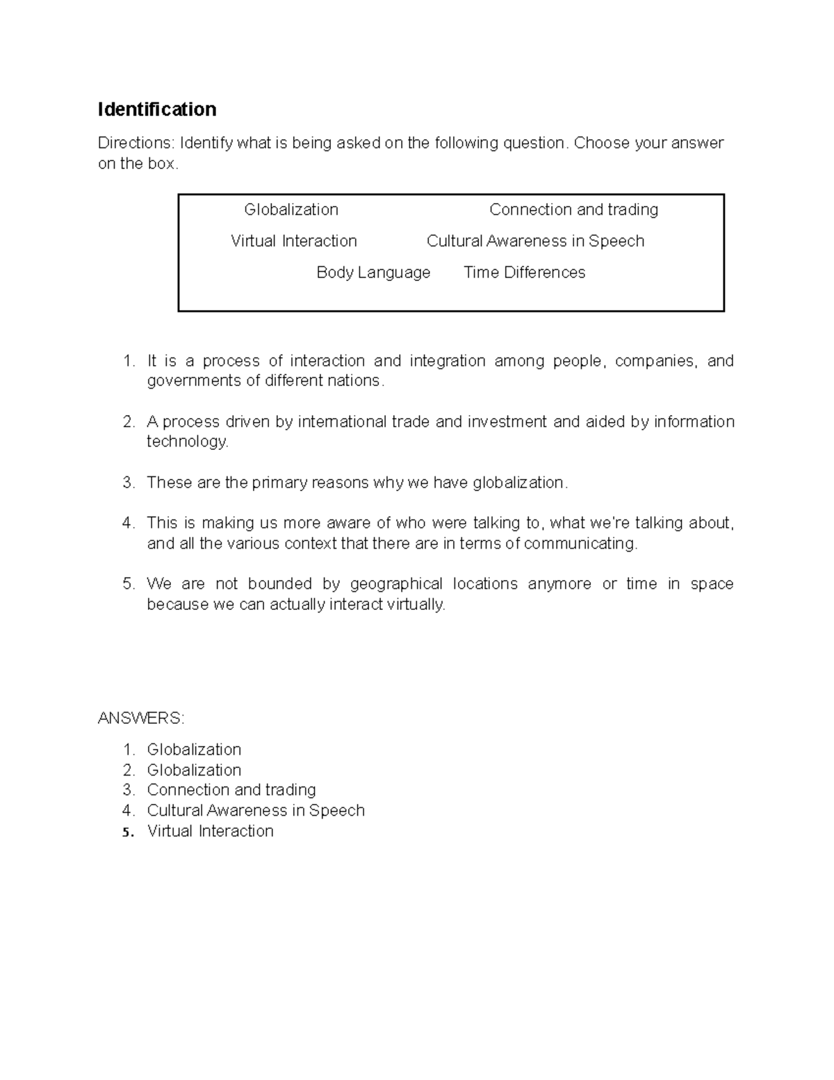 Quiz for Lesson 6 - Maria - Identification Directions: Identify what is ...