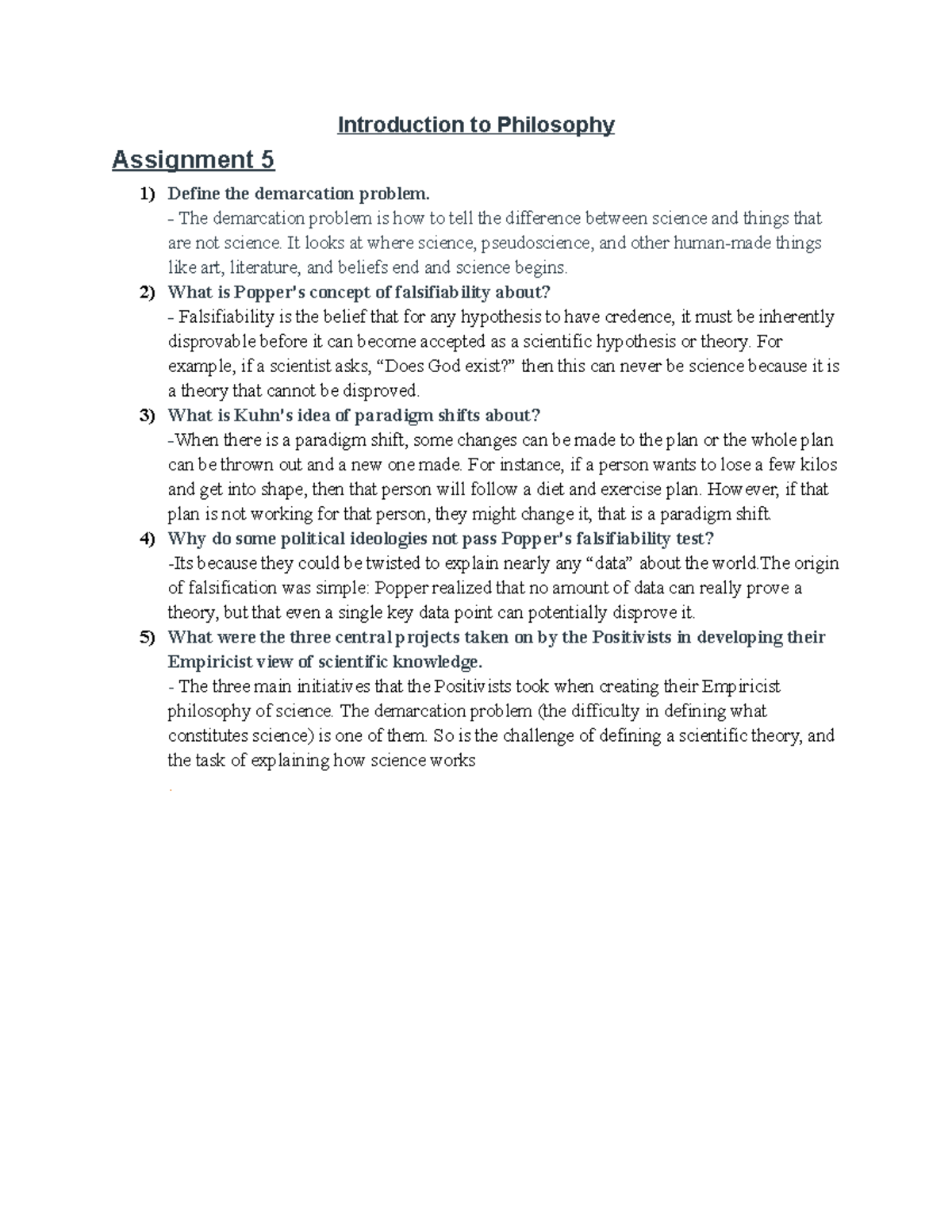 Assignment 5 - Joshua Smith - Introduction to Philosophy Assignment 5 1 ...