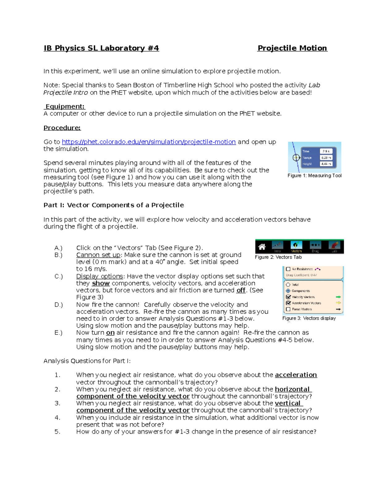 Lab 04 - Projectile Motion - DL - IB Physics SL Laboratory #4 Projectile Motion In this ...