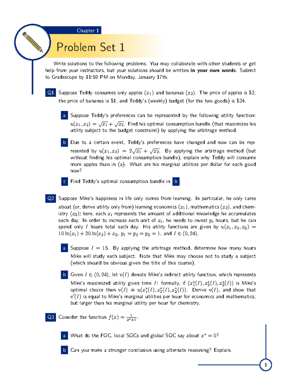 Problemset 1 f lwe ; ,w;f,;e - Chapter 1 Problem Set 1 Write solutions ...