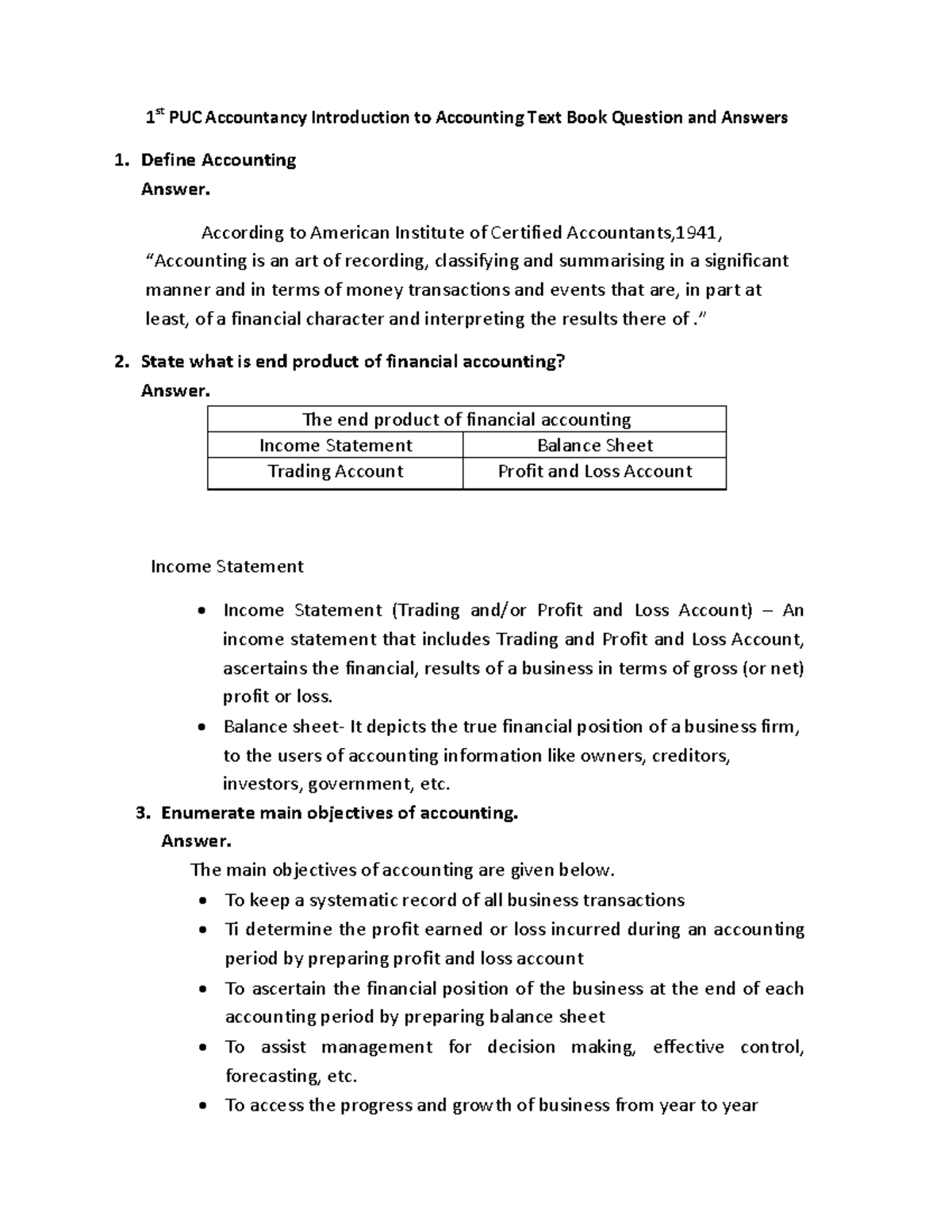 PUC- Accountancy Question Bank Questions with Answers - 1 st PUC ...