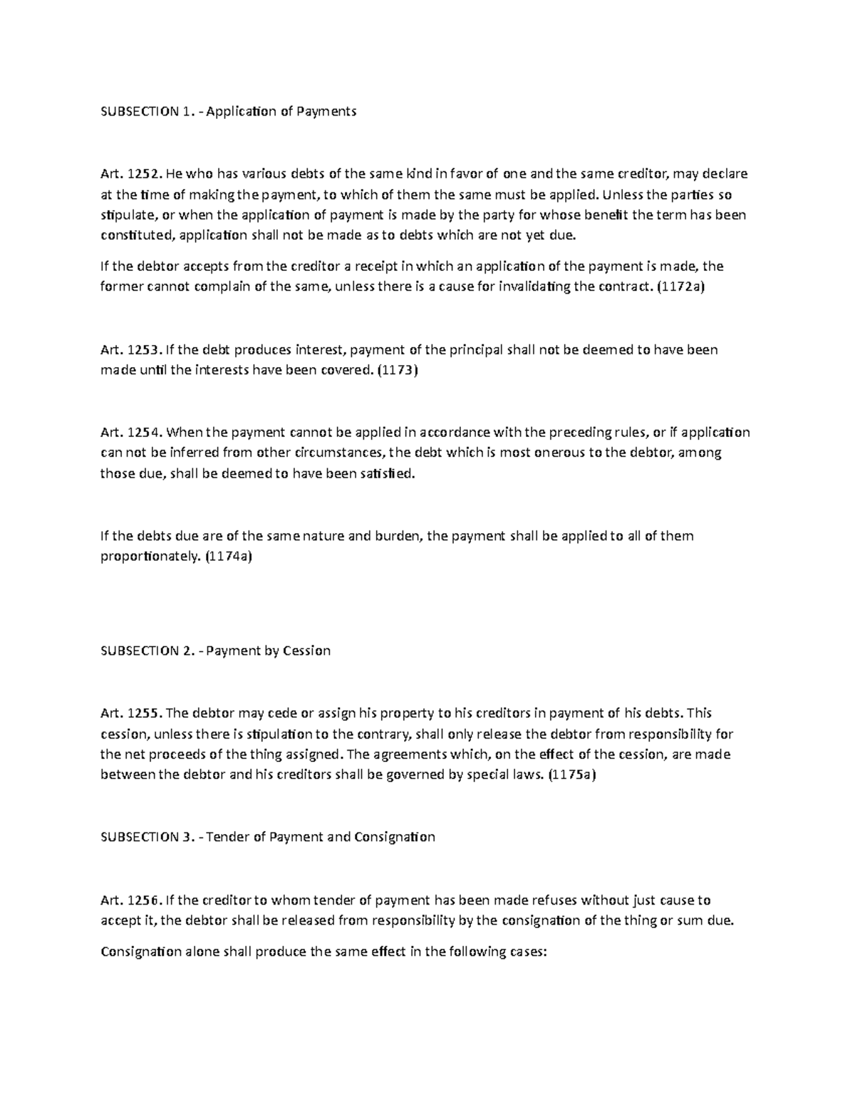 Subsection 1 application of payments to novation - SUBSECTION 1 ...