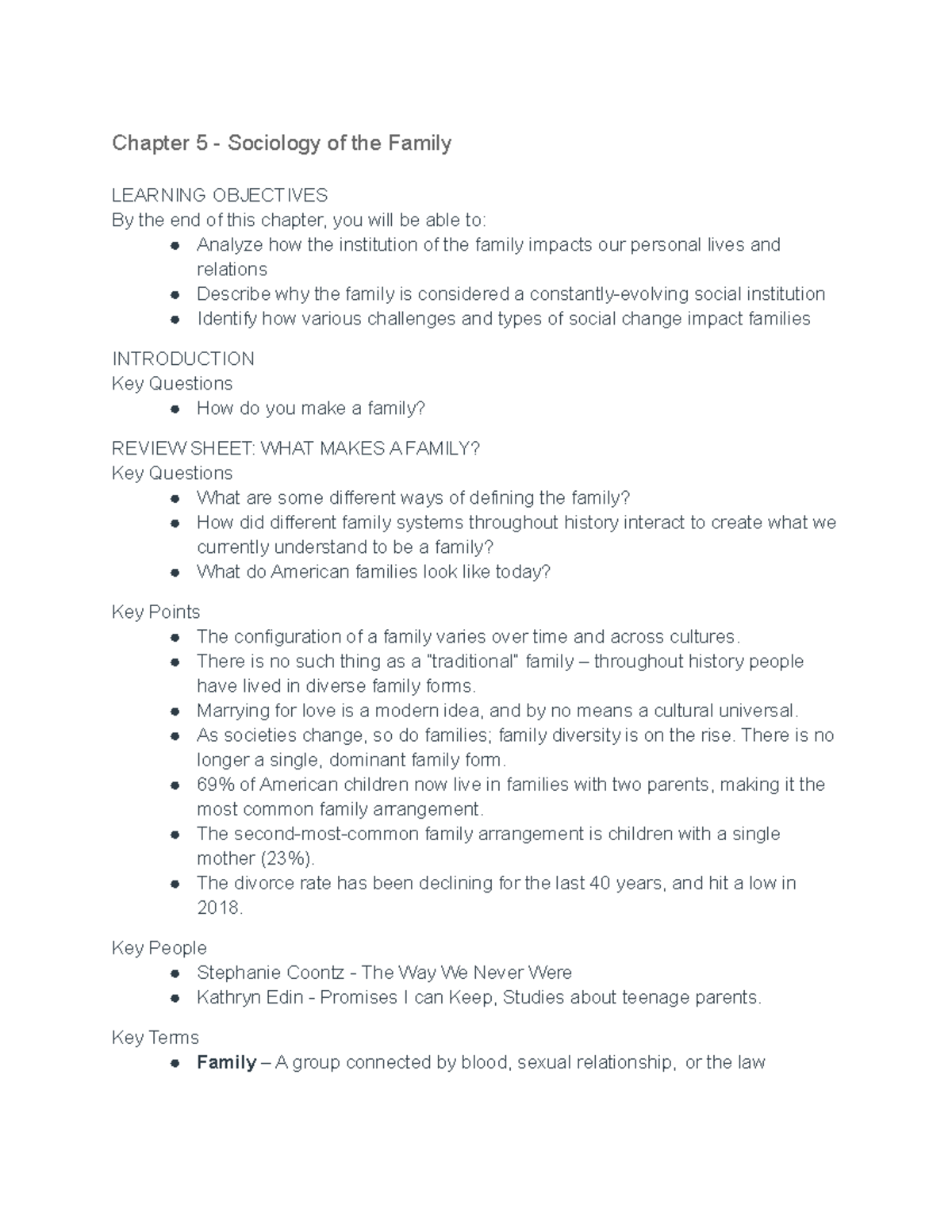 Chapter 5 notes Sociology - Chapter 5 - Sociology of the Family ...