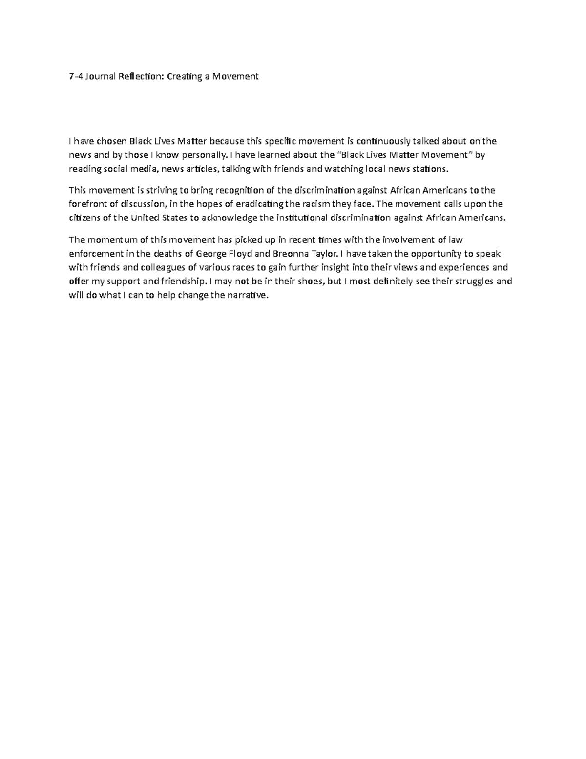 7-4 Journal Reflection Creating a Movement - I have learned about the ...