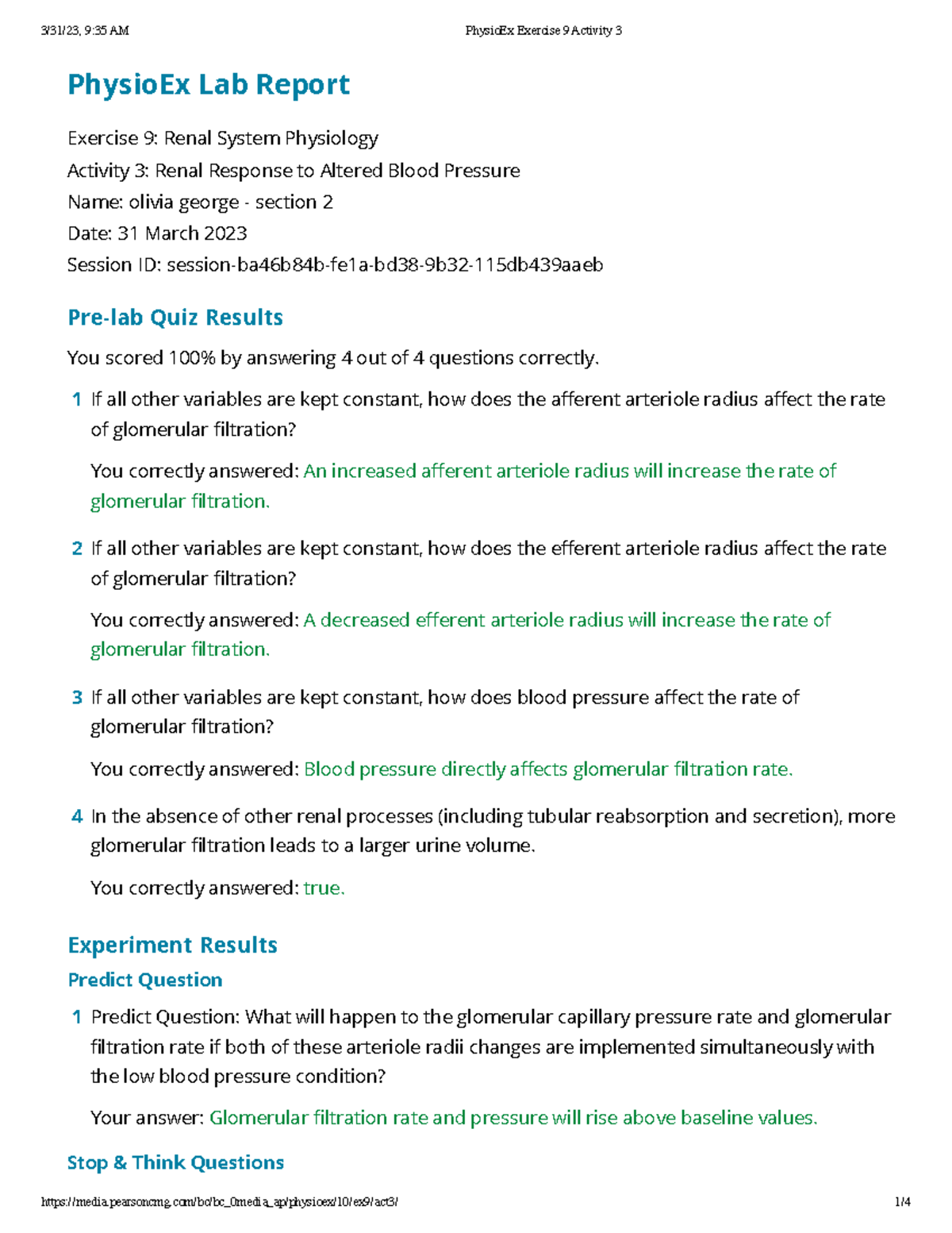 Physio Ex Exercise 9 Activity 3 - PhysioEx Lab Report Exercise 9: Renal ...