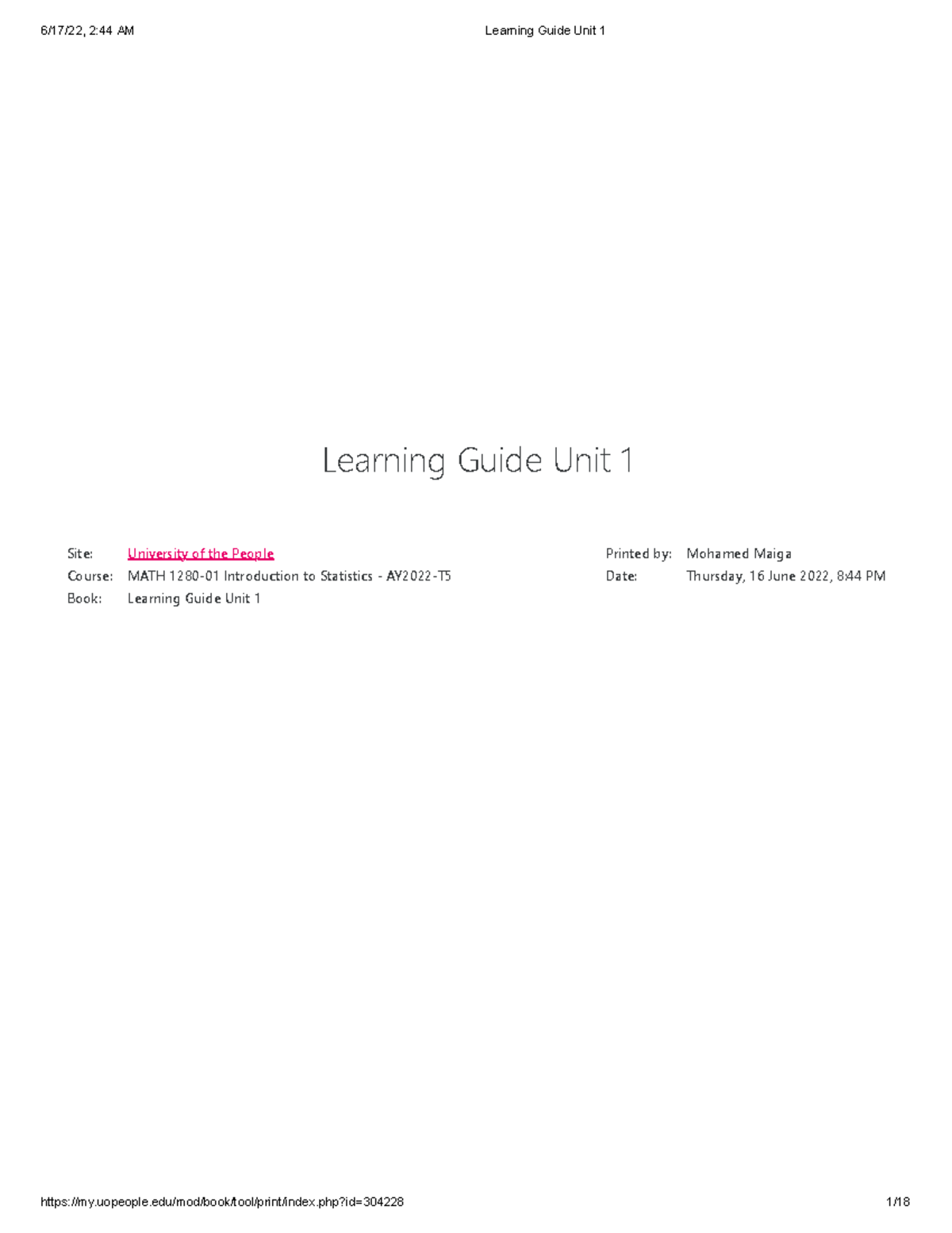 Learning Guide Unit 1 - Install the R program on an accessible computer ...