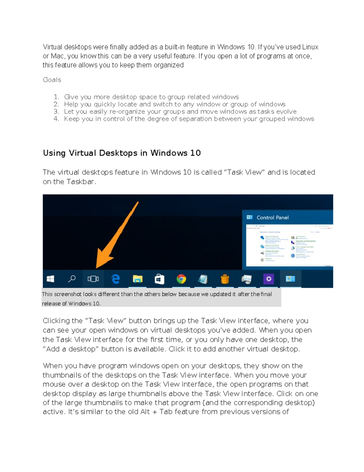 Virtual desktops in W10 - Virtual desktops were finally added as a ...