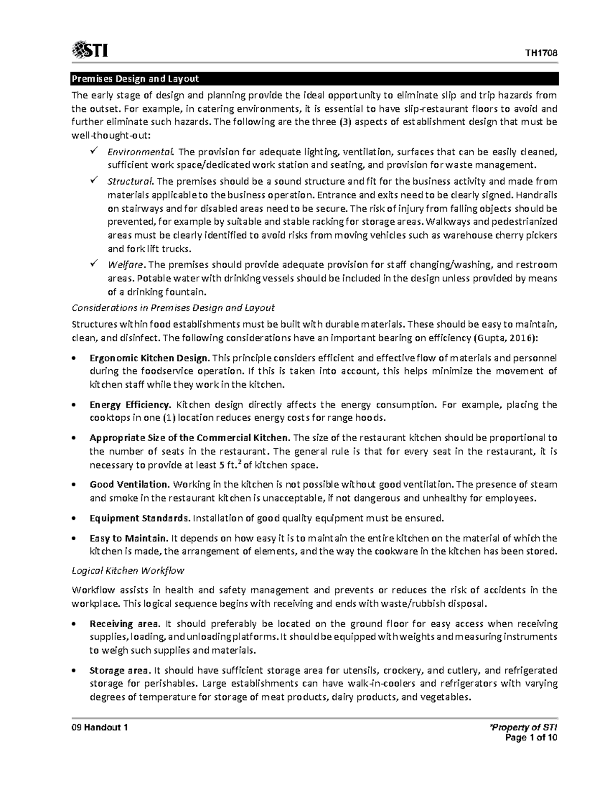 Premises Design and Layout - 09 Handout 1 *Property of STI Premises ...