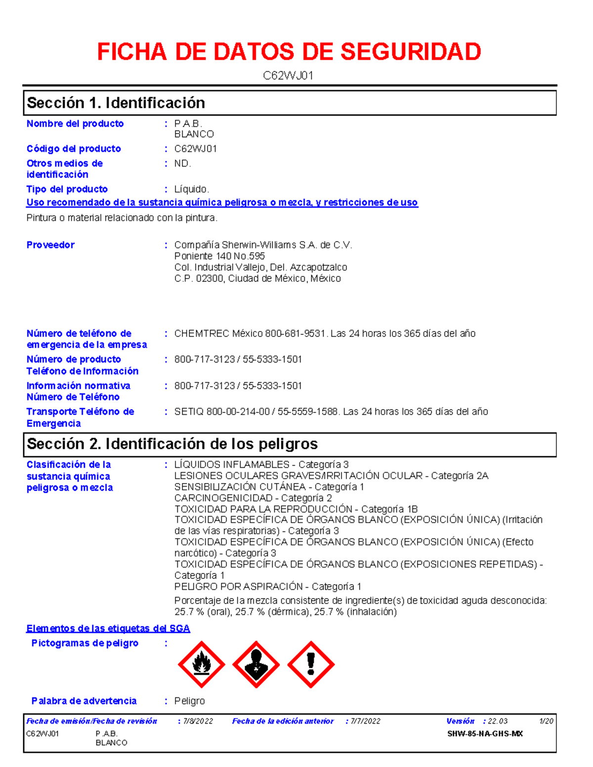 Pintura P.A.B Blanco Sherwin Williams - P.A. BLANCO ND. Líquido ...