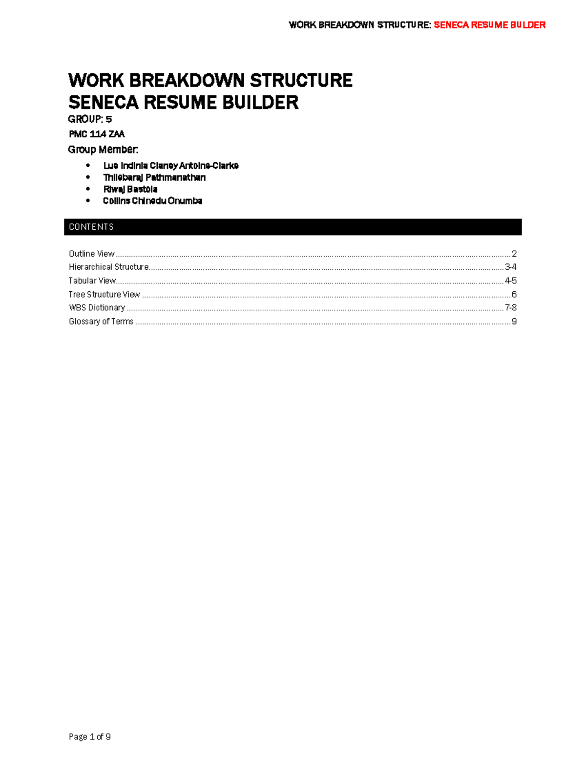 115 Group 5 Work Breakdown Structure Resume Builder - WORK BREAKDOWN ...