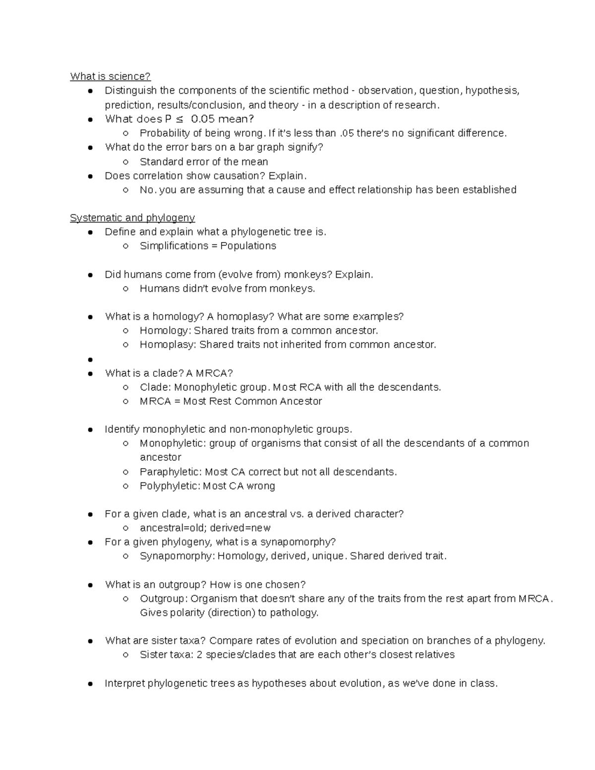 Bio Final Study guide - What is science? Distinguish the components of ...