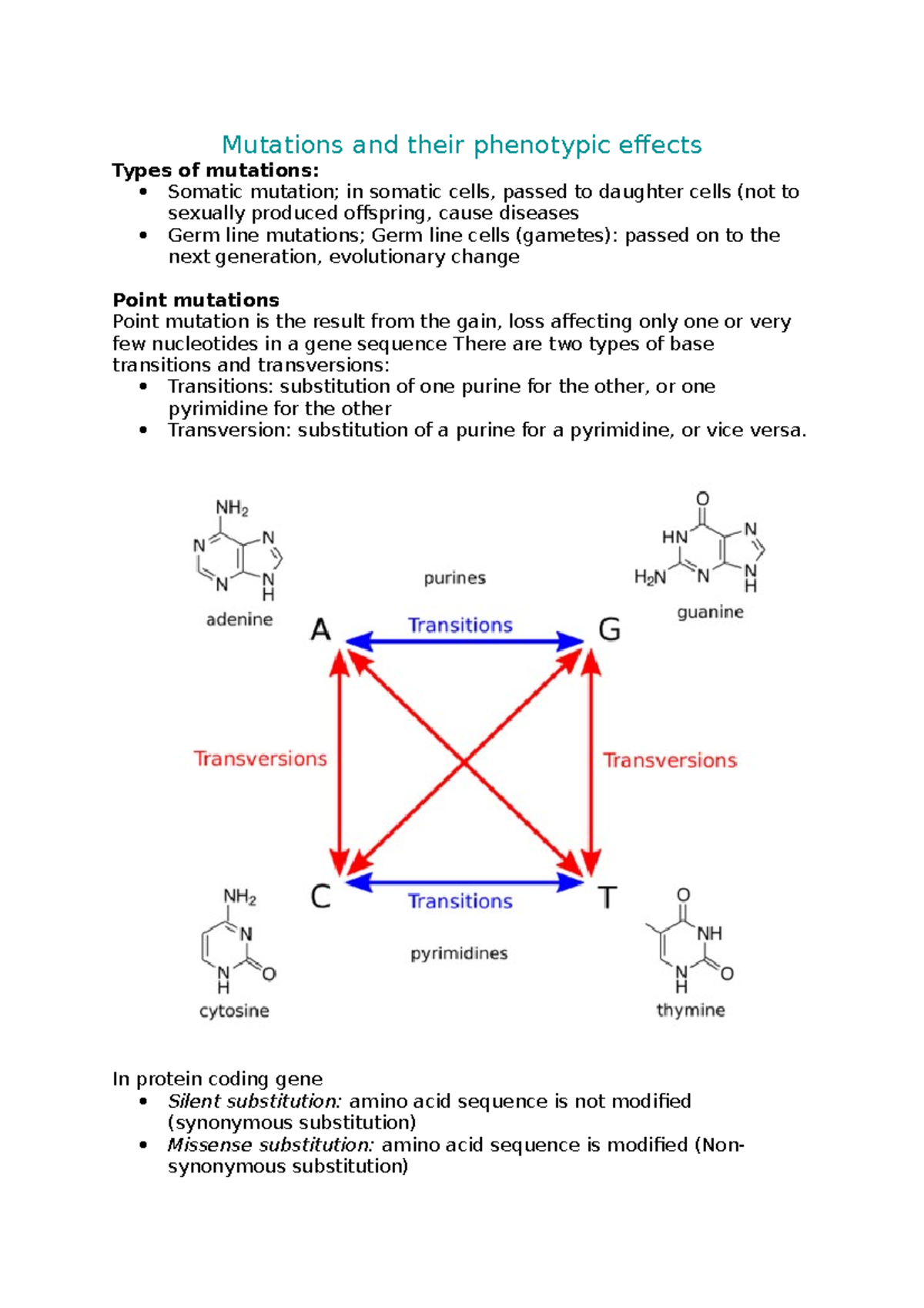 Week 8 Mutations and their phenotypic effects - Mutations and their ...