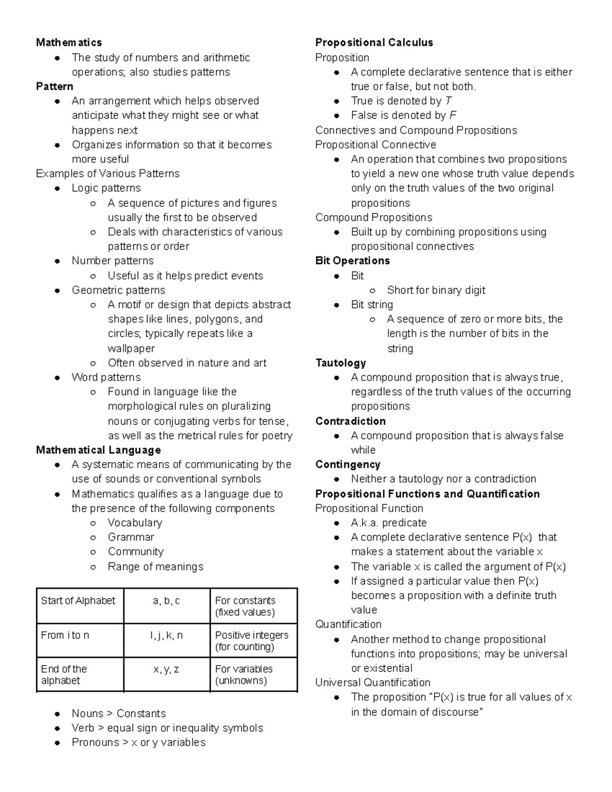 GEMATMW Intro Notes - Mathematics The study of numbers and arithmetic ...