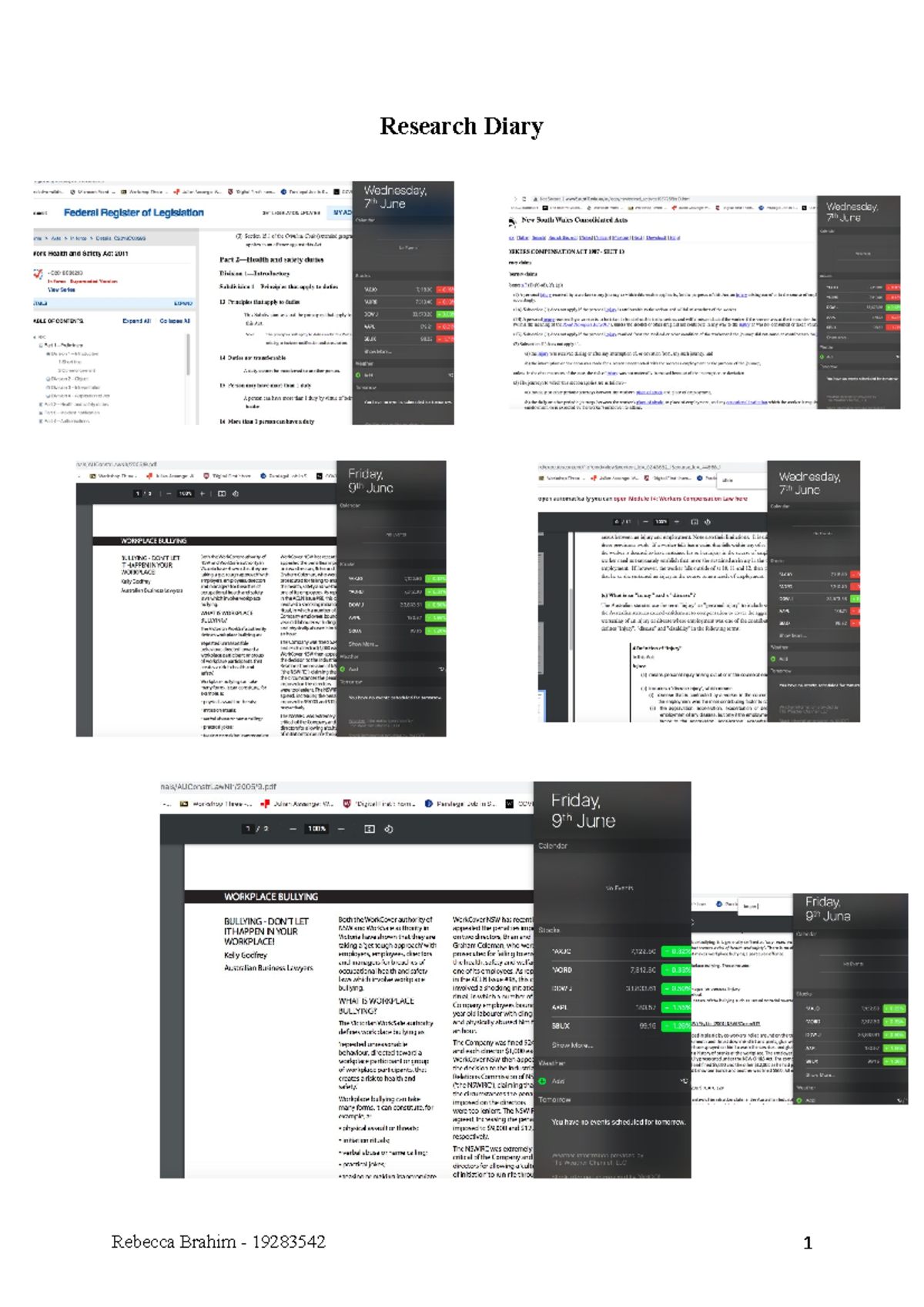Research Diary WHS final 2023 - Research Diary Rebecca Brahim ...
