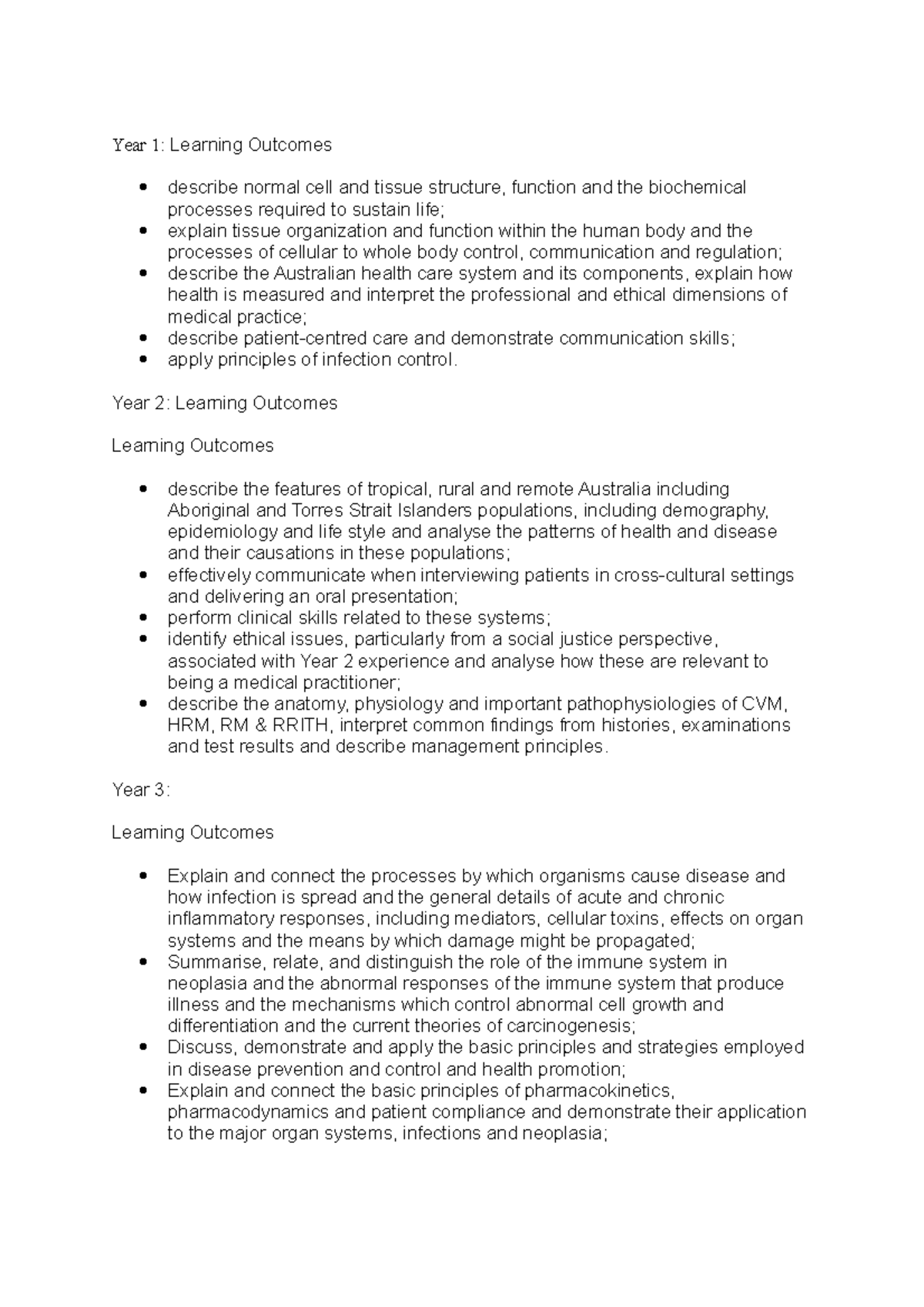 JCU questions - Lecture notes 1 - Year 1: Learning Outcomes describe ...