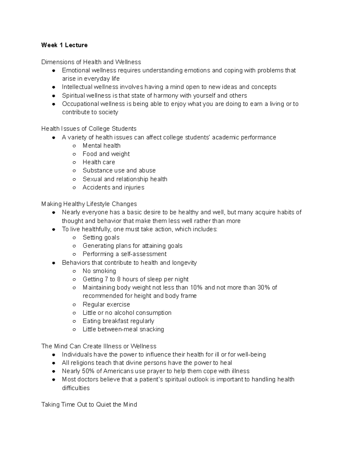 Personal Health and Wellness Week 1 Lecture Notes - Week 1 Lecture ...