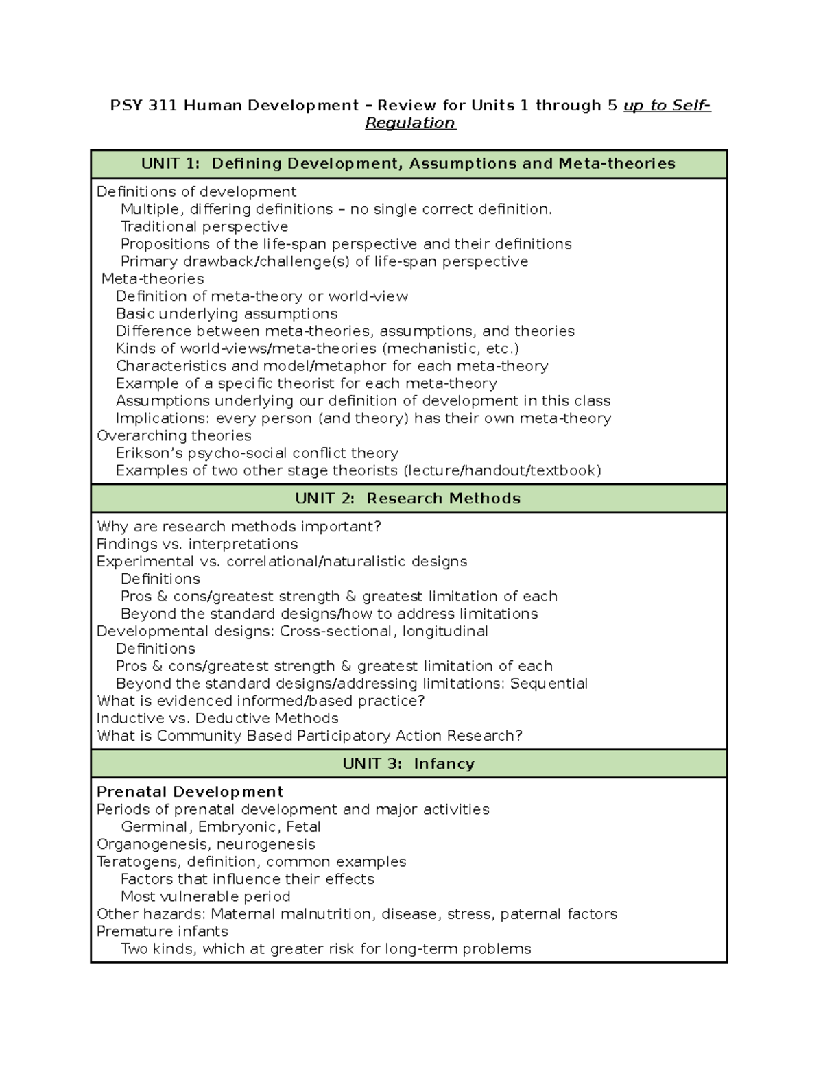 Human Development Midterm 1 Review Sheet - PSY 311 Human Development ...