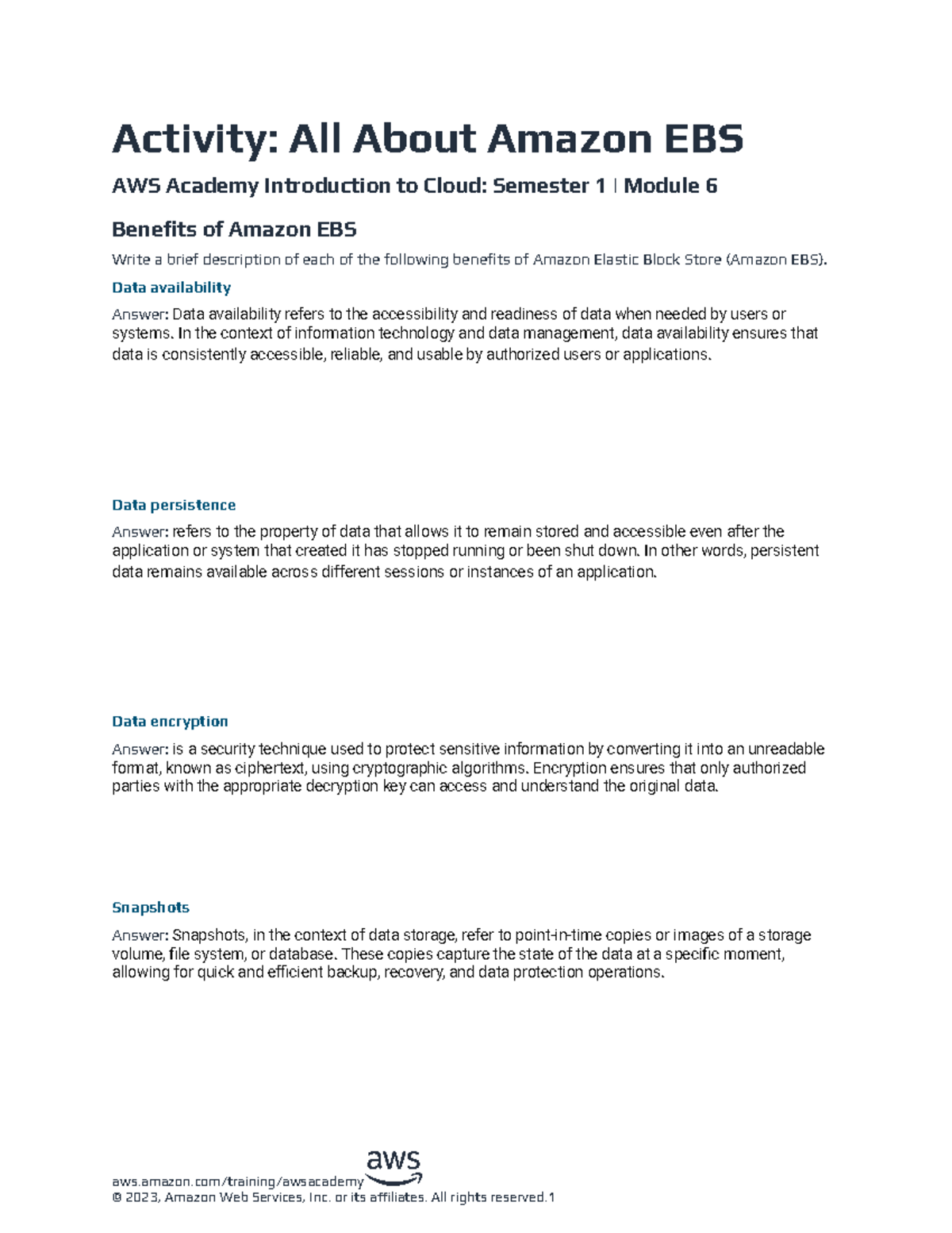 AICv1 EN Worksheet S01M06 About Amazon EBS - Activity: All About Amazon ...