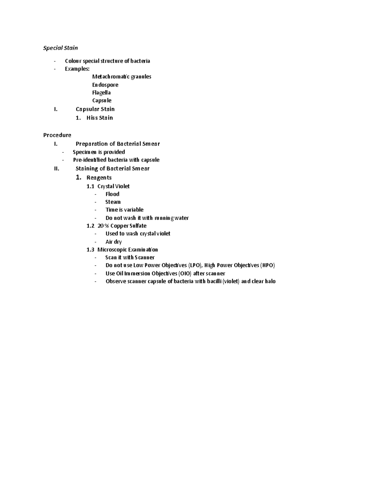 Special Stain - Capsular Stain 1. Hiss Stain Procedure I. Preparation ...