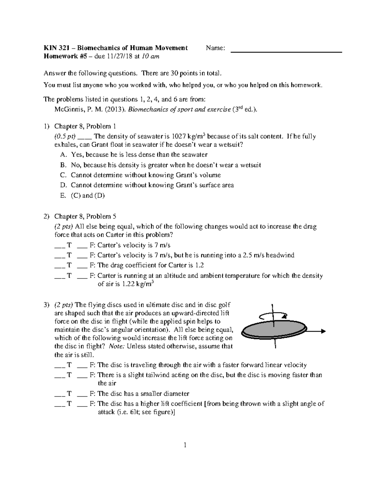 KIN321 Homework 5 - assignment 5 - KIN 321 – Biomechanics of Human ...