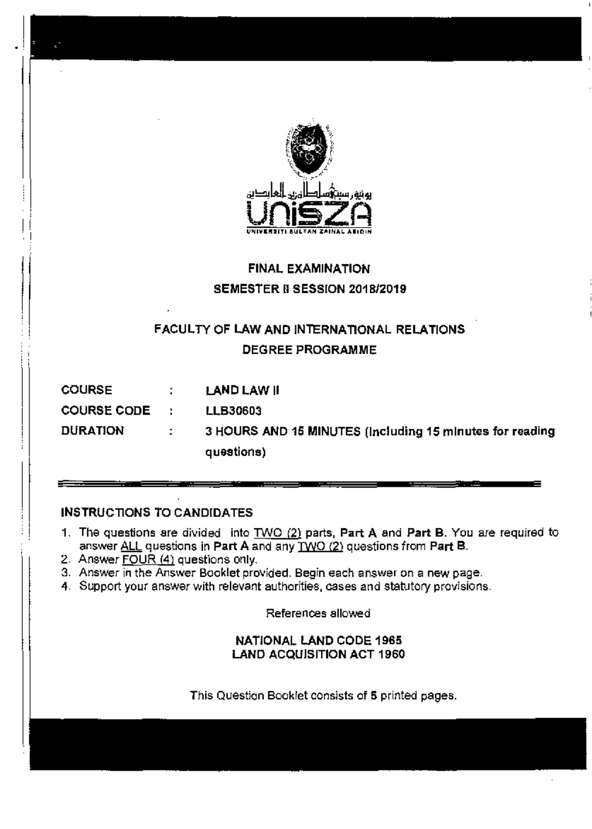 11 LLB30603 Final Exam FUHA sem - Land Law II - Studocu