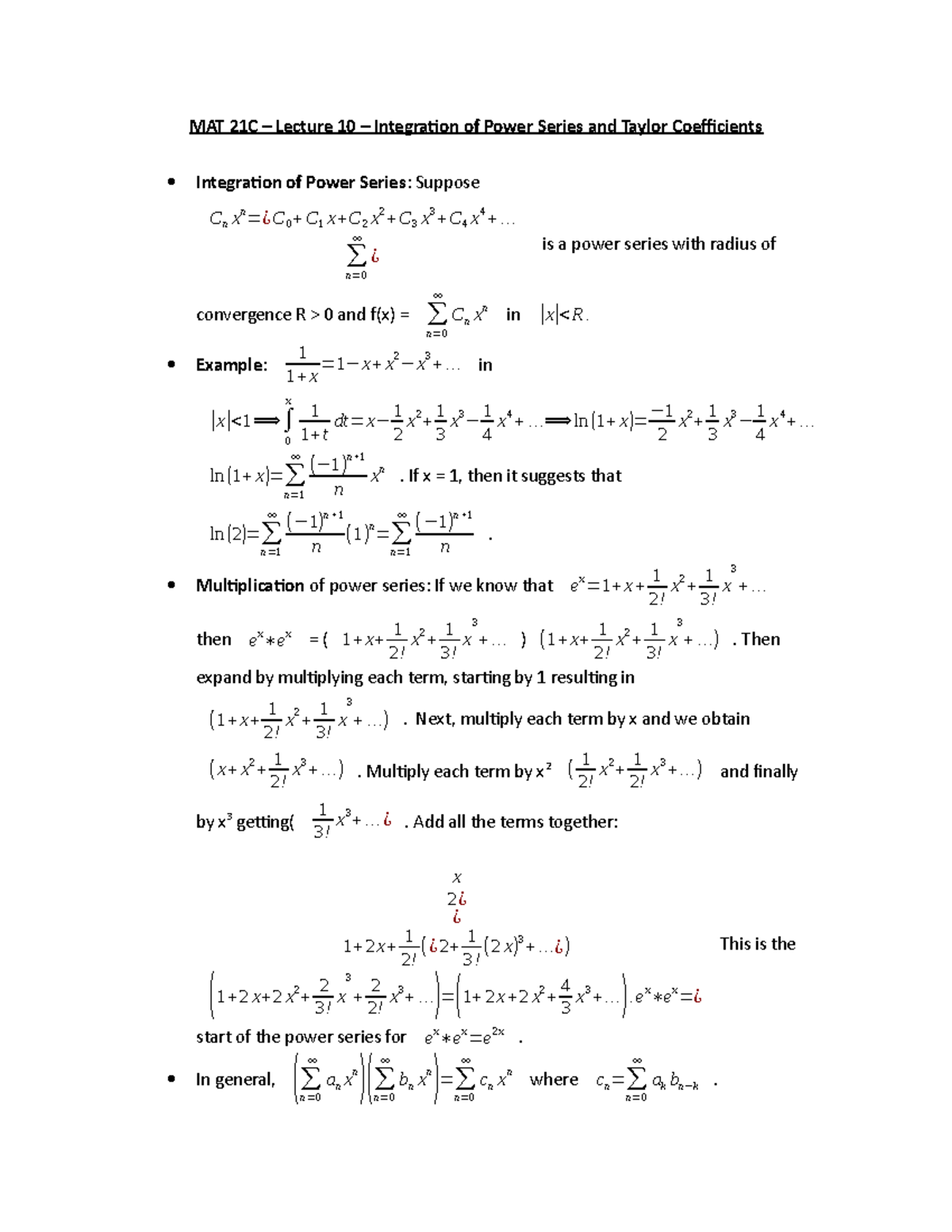 Mat 21c Lecture 10 Integration Of Power Series And Taylor Coefficients 1 X 3 In Example X