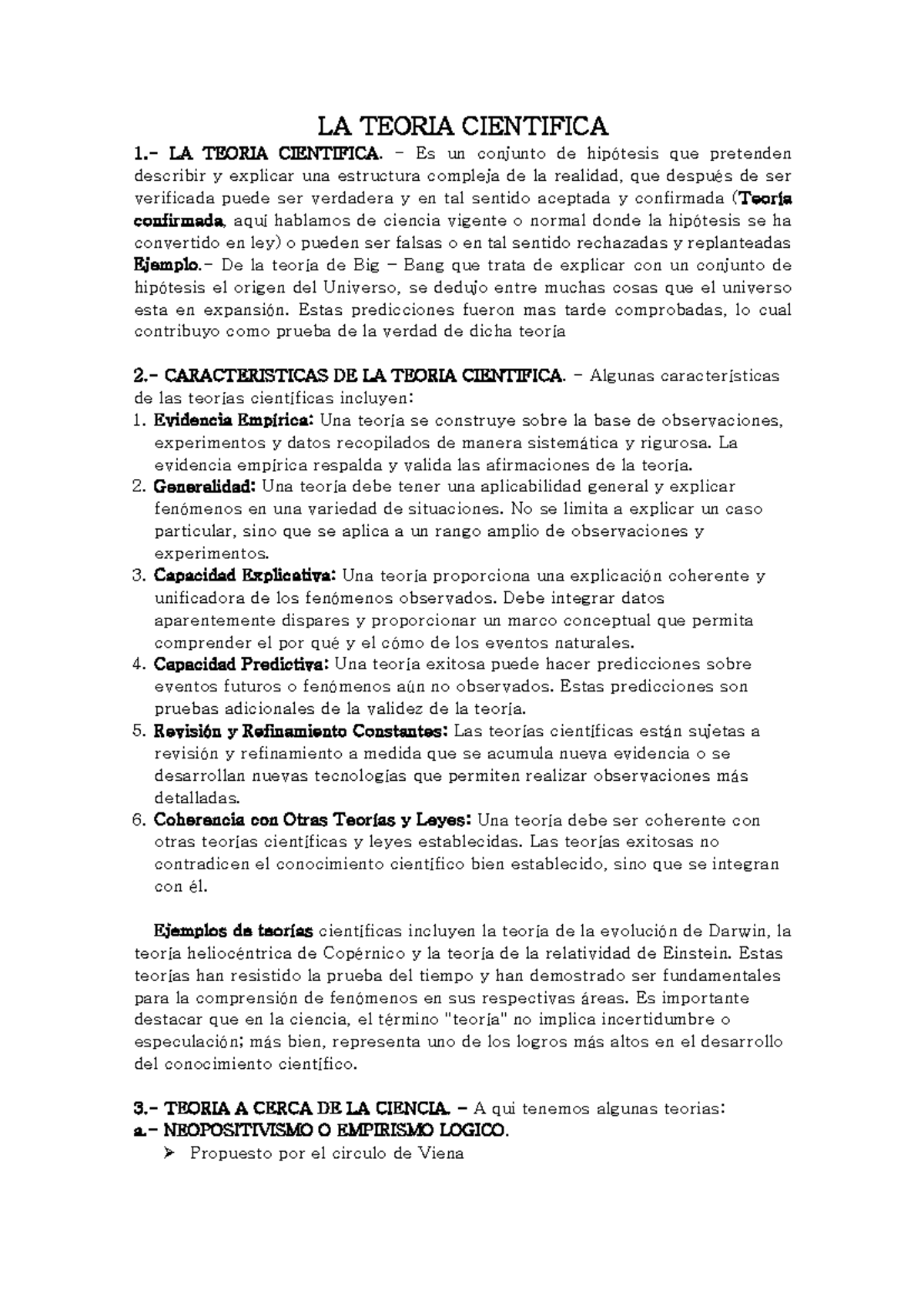 22 LA Teoria Cientifica - LA TEORIA CIENTIFICA 1.- LA TEORIA CIENTIFICA. - Es un conjunto de ...