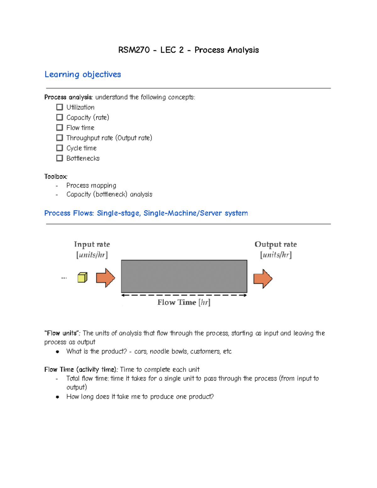 RSM270 - LEC 2 - Process Analysis - RSM270 - LEC 2 - Process Analysis Learning objectives ...