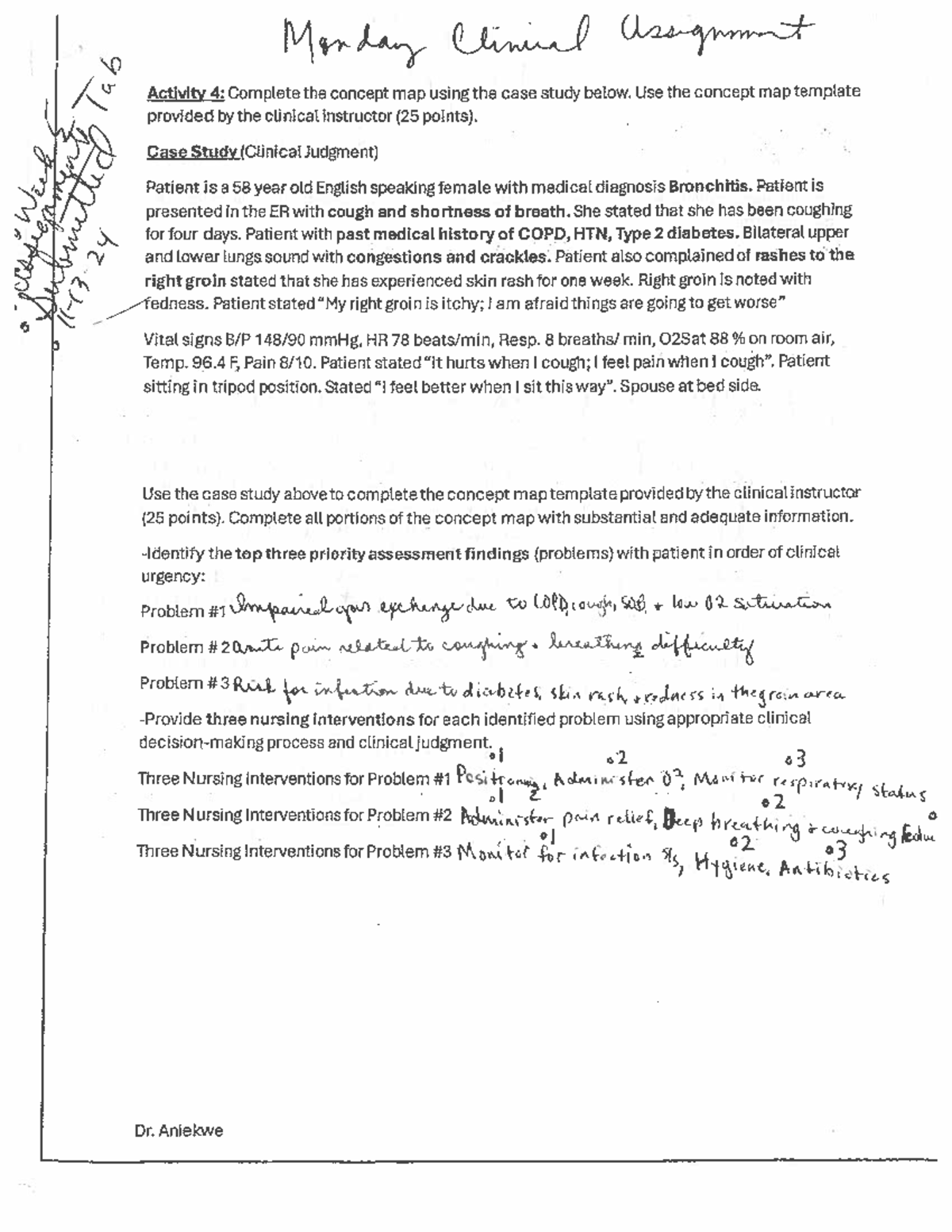 Clinical experience 1 - Monday Clinical assignment Activity 4: Complete ...