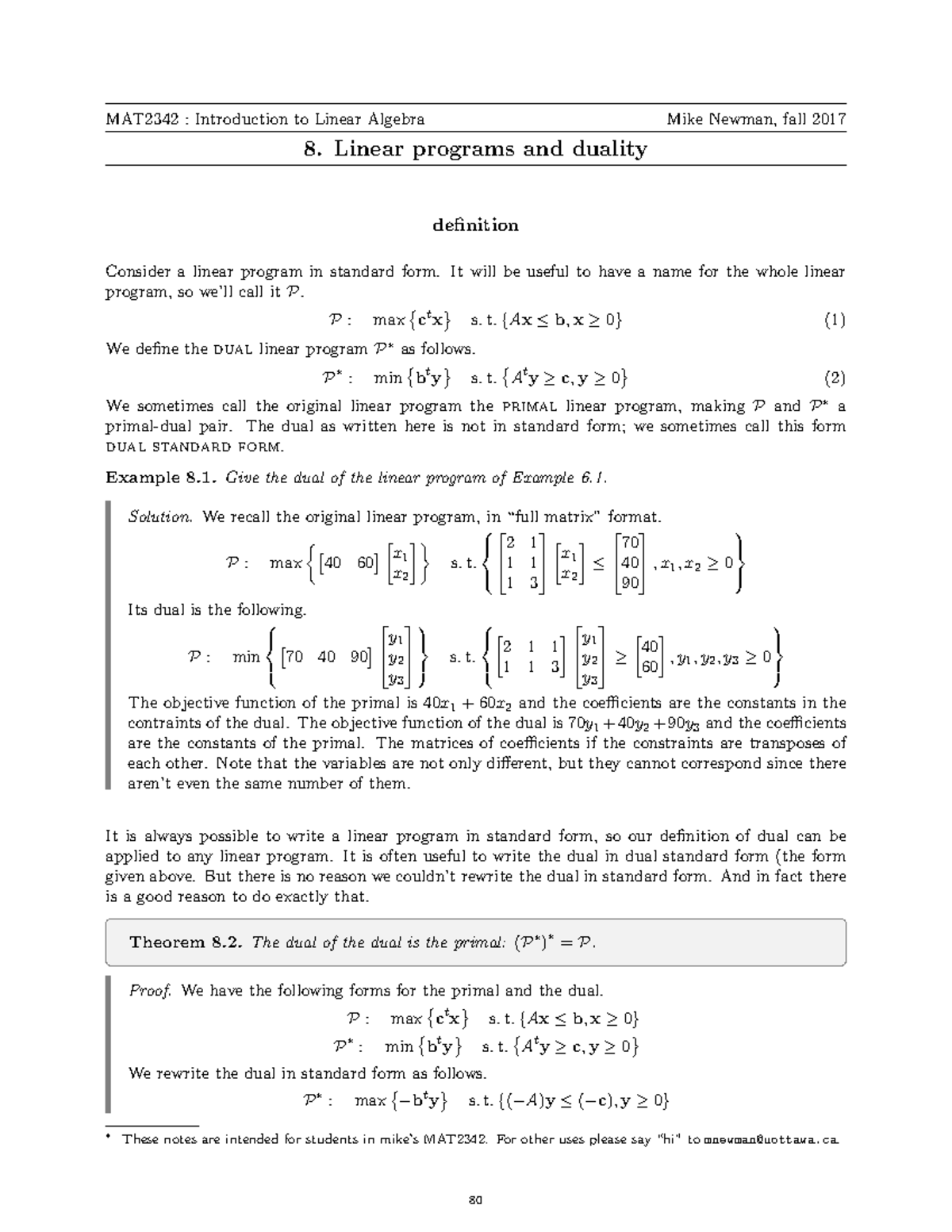 Lect - lecture8 - MAT2342 : Introduction to Linear Algebra Mike Newman ...