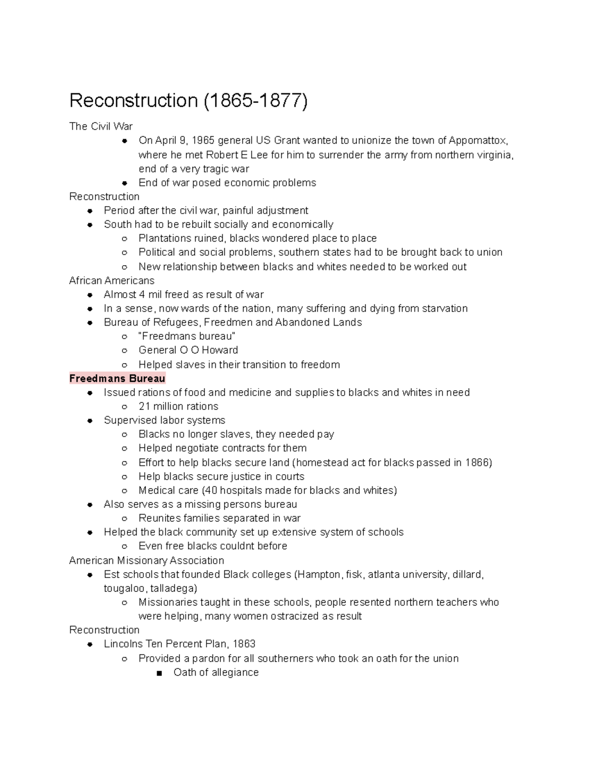 Reconstruction (1865-1877) - Studocu