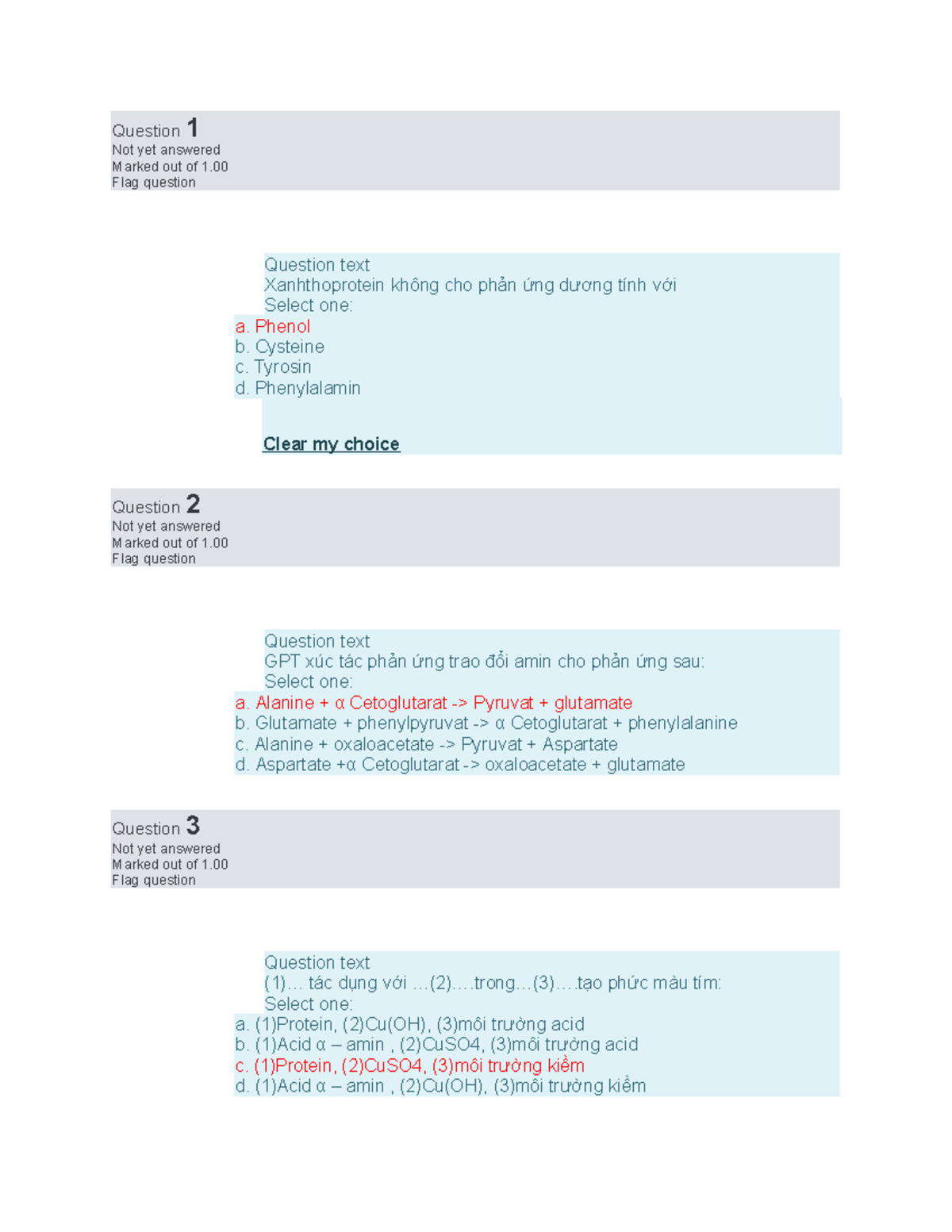 THI HÓA SINH - Hoá Sinh Thi - Question 1 Not yet answered Marked out of 1. Flag question ...