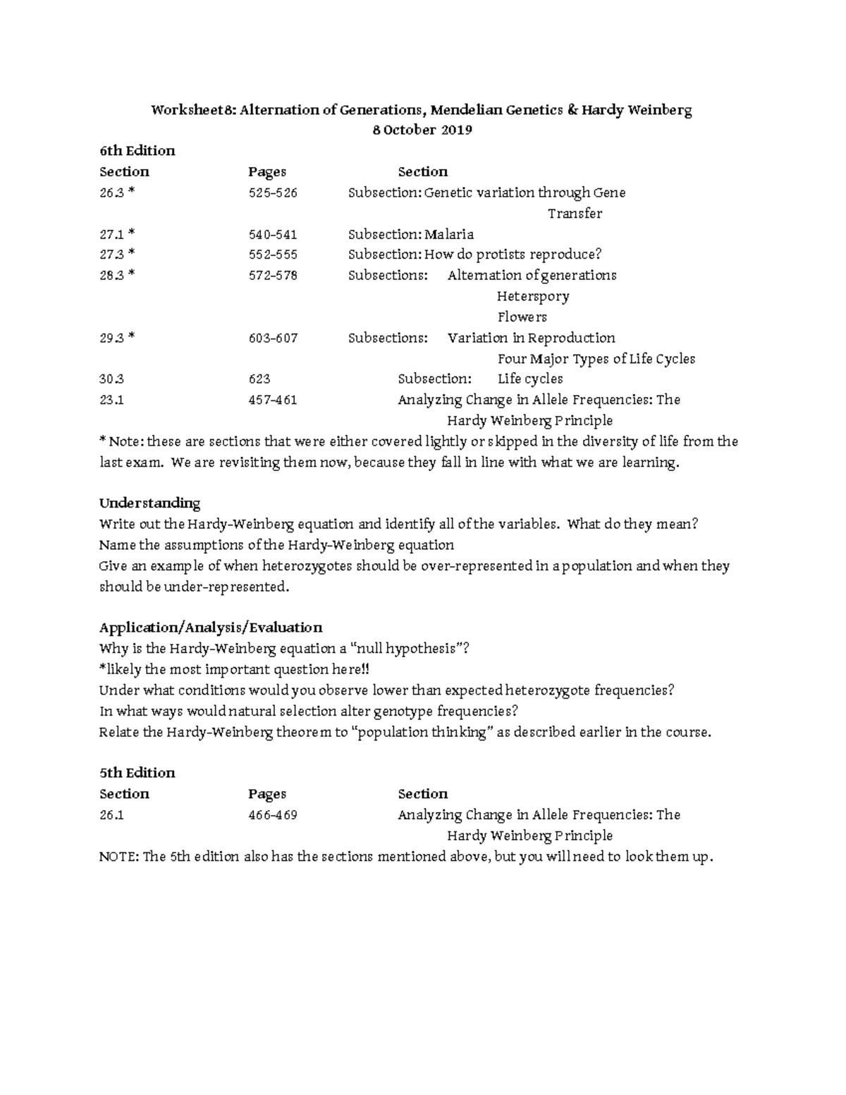 Worksheet 8 - Biology - Worksheet8: Alternation of Generations ...