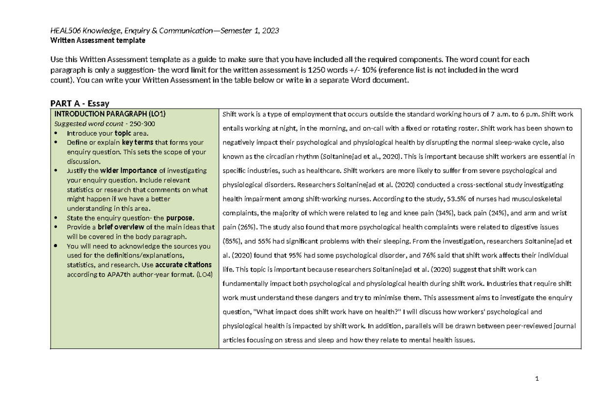 HEAL506 - Written Assessment Template S1 2023 - Written Assessment ...