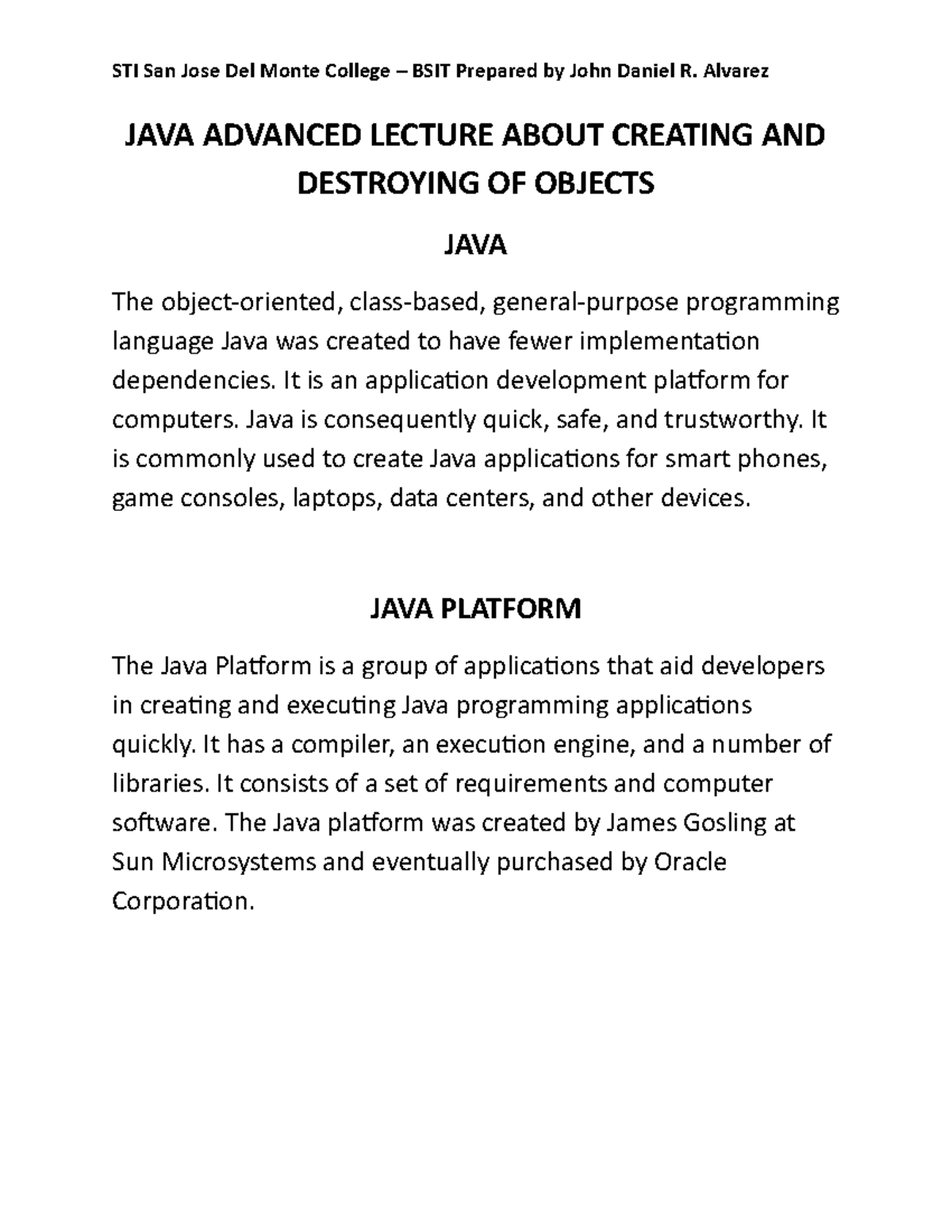 Java Advanced Lecture About Creation and Destroying of Objects - JAVA ADVANCED LECTURE ABOUT ...