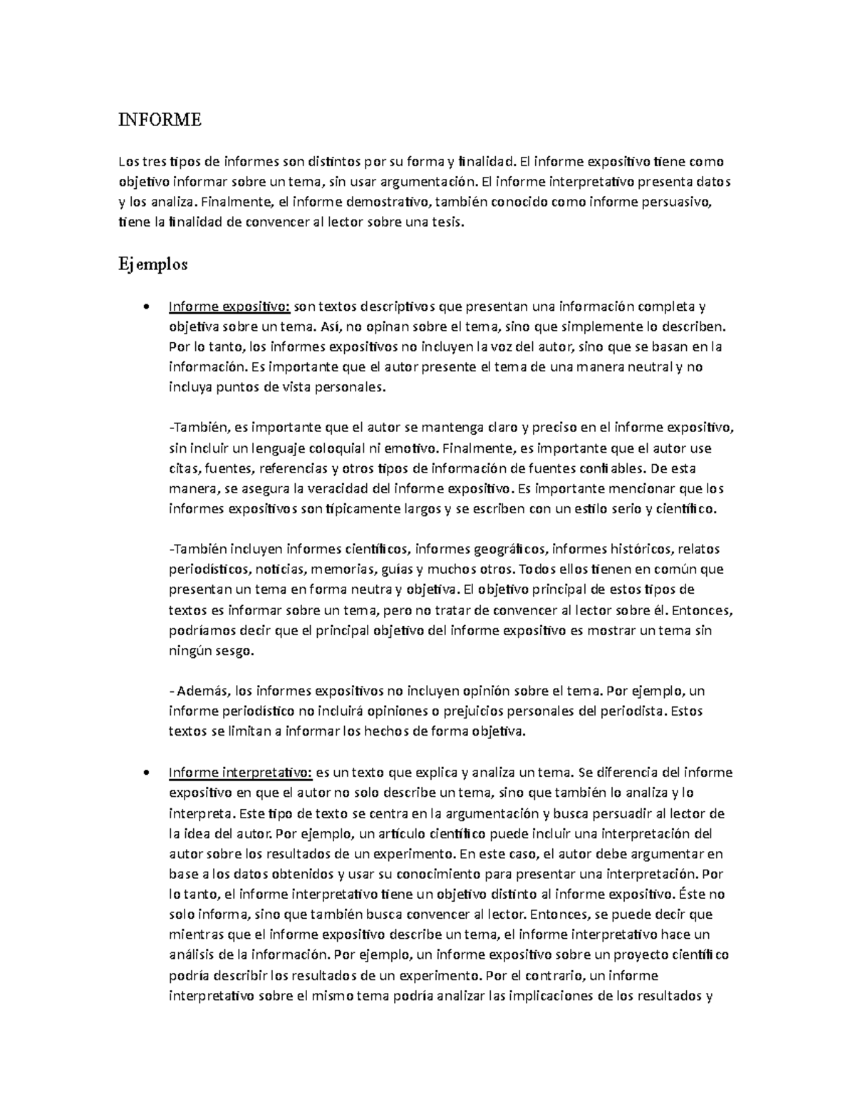 Informe - INFORME Los tres tipos de informes son distintos por su forma ...