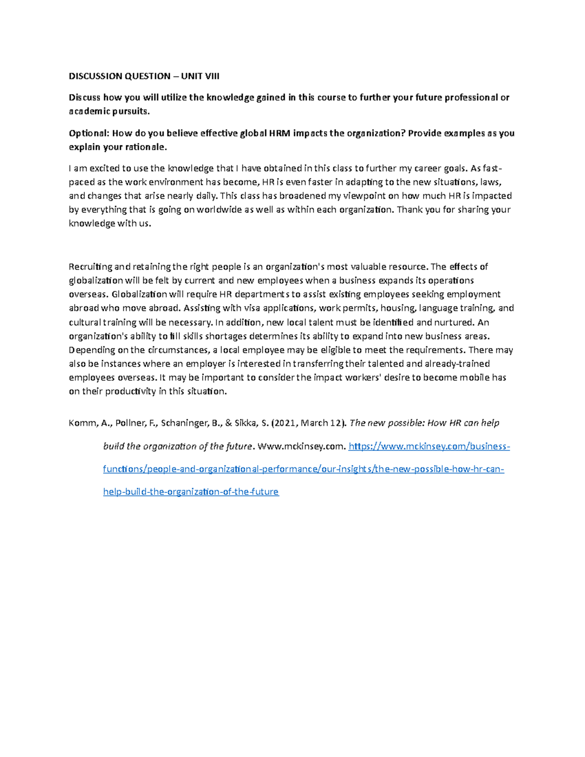 Discussion Question UNIT VIII - HRM 5200 Emerging Trends in HR - DISCUSSION QUESTION – UNIT VIII ...