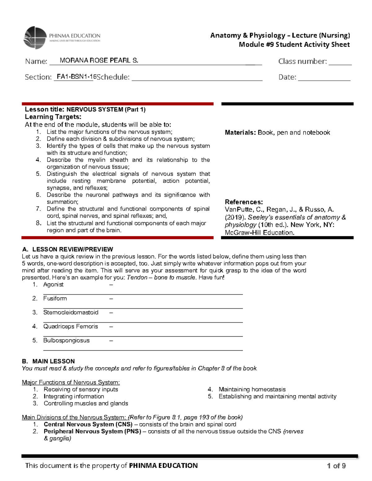LHESec-Session-9 - Module # 9 Student Activity Sheet Name: - Studocu