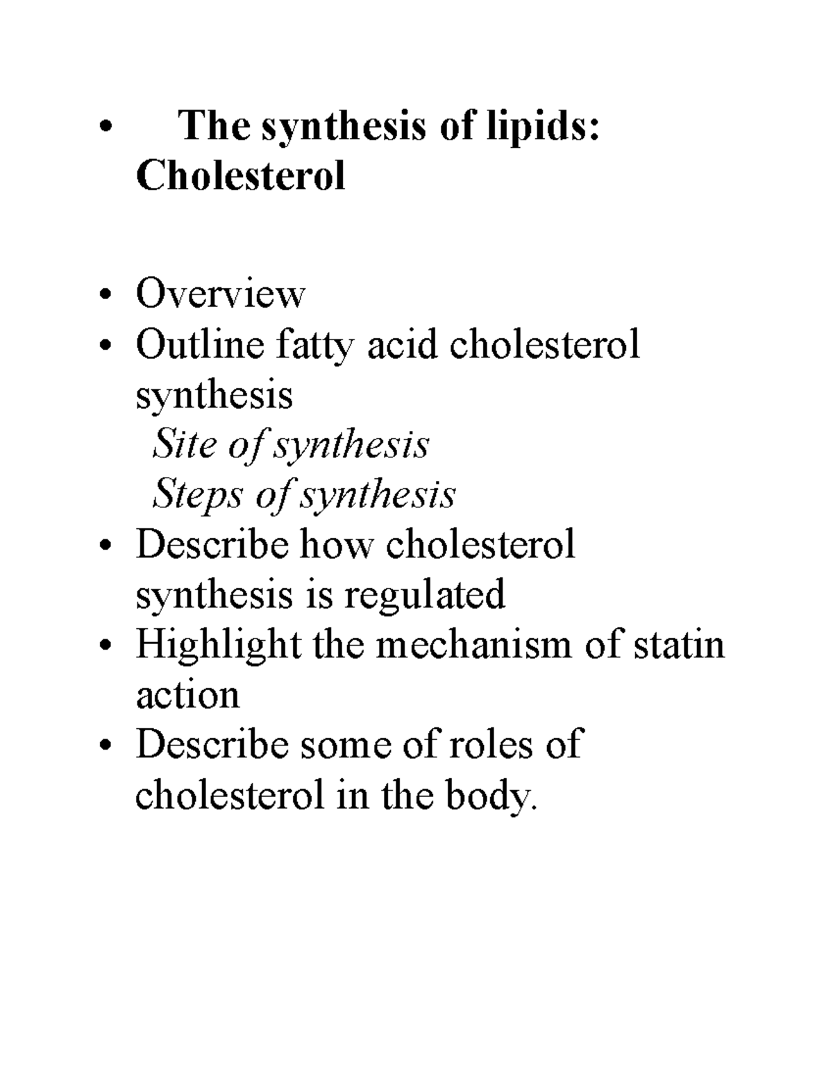 The synthesis of lipids cholesterol - The synthesis of lipids ...