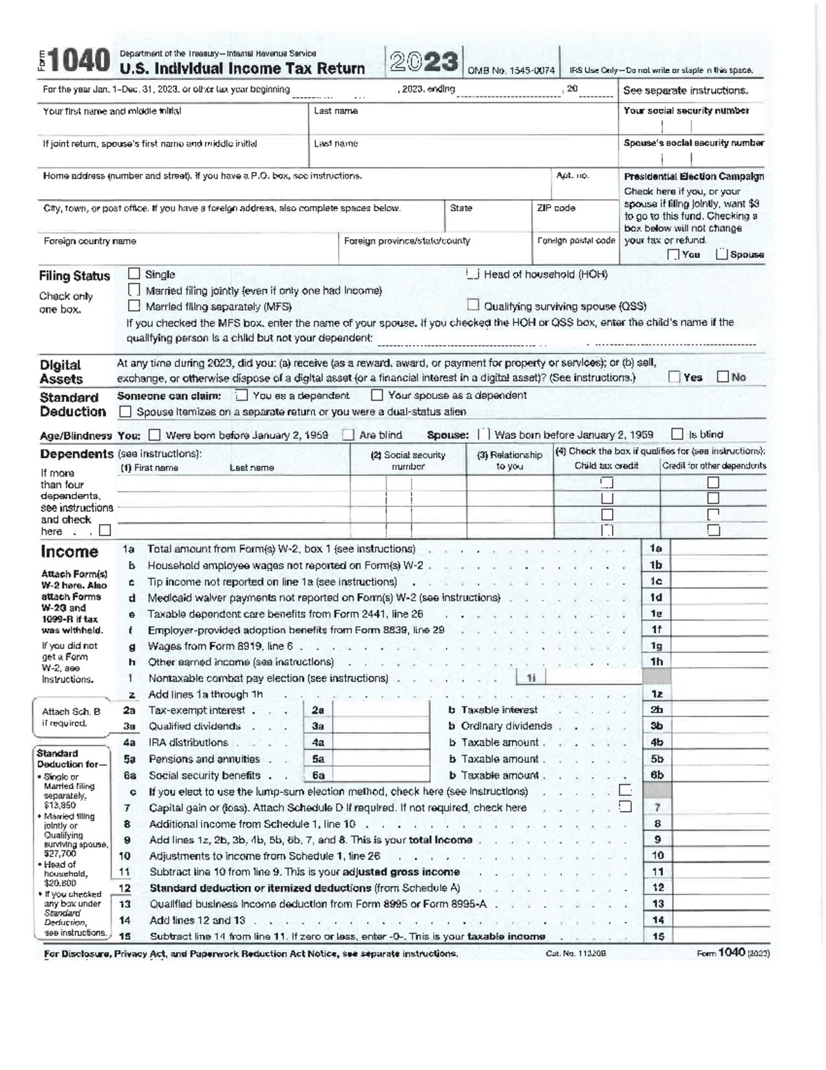 Tax Return Forms Fall 2024 - 1040 Department of the Revenue Service U ...