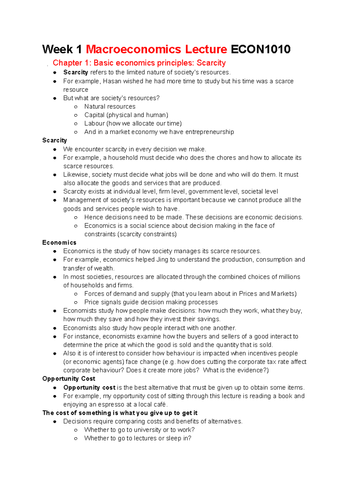 Week 1 Macroeconomics Lecture Econ1010 Week 1 Macroeconomics Lecture