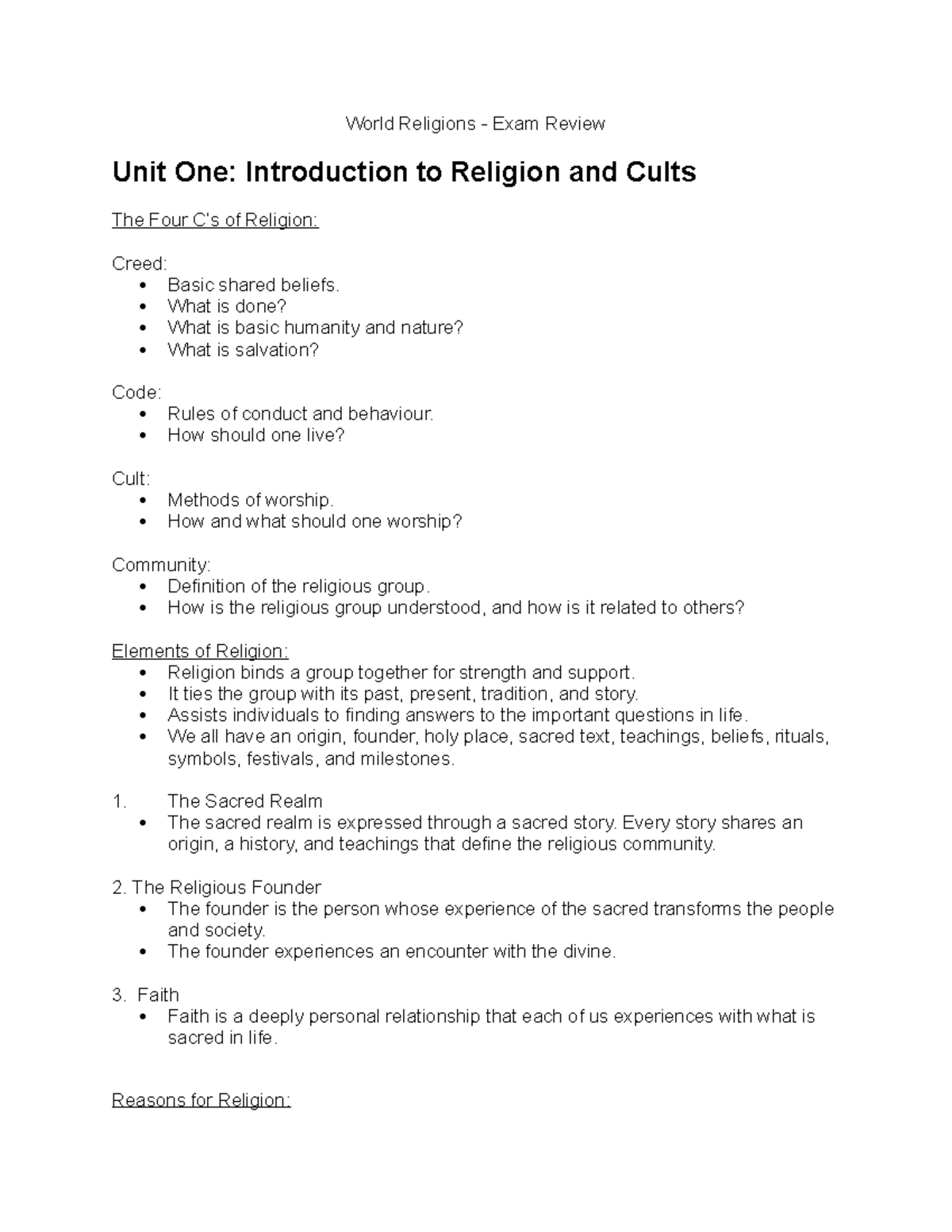 World Religions Review - World Religions - Exam Review Unit One ...