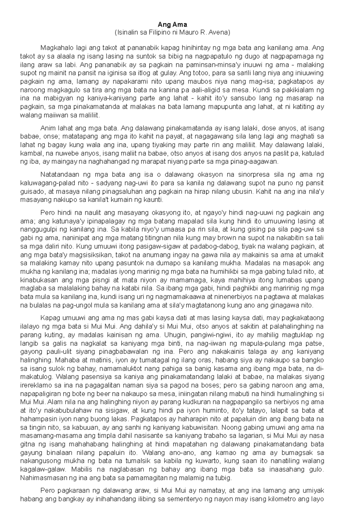 Ang ama - filipino story - Ang Ama (Isinalin sa Filipino ni Mauro R. Avena) Magkahalo lagi ang ...