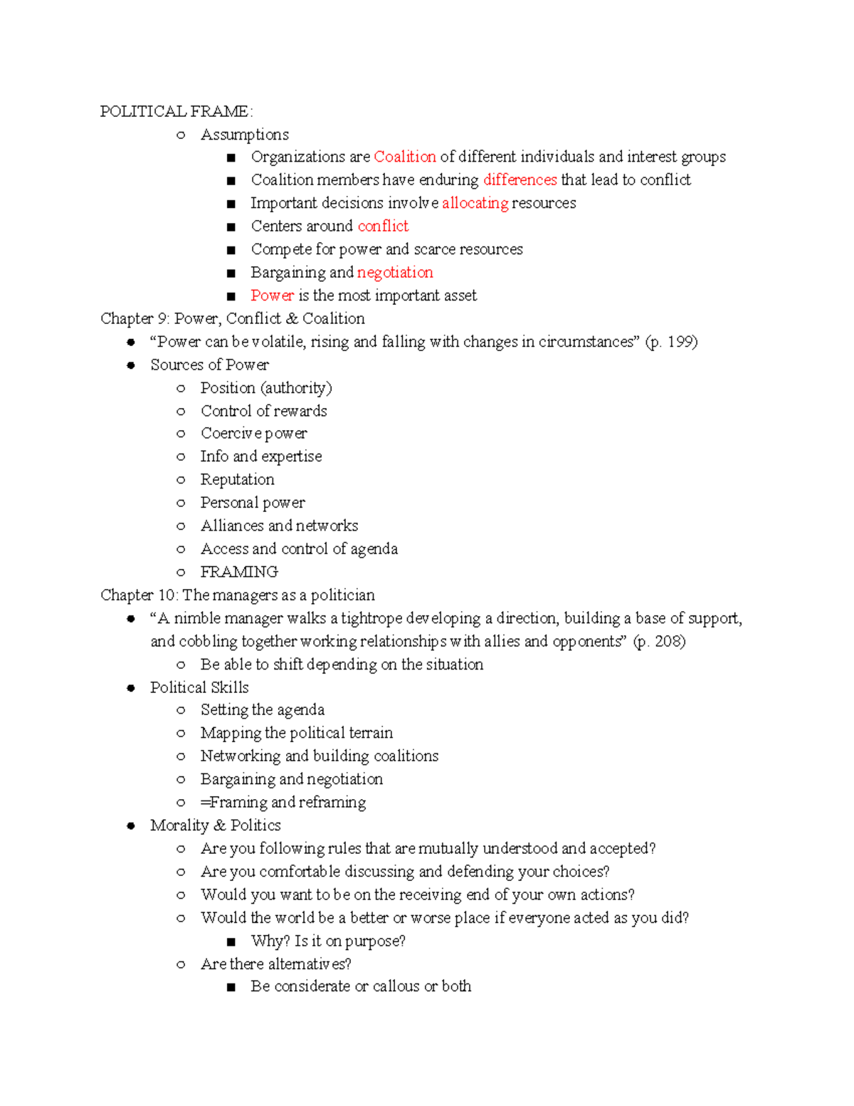 B&D Chapters 9-11 (IES 301) - POLITICAL FRAME: Assumptions ...