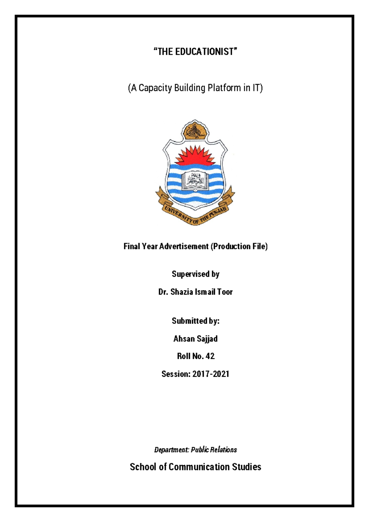 Ahsan Sajjad 42 Advertisement Production File - “THE EDUCATIONIST” (A ...