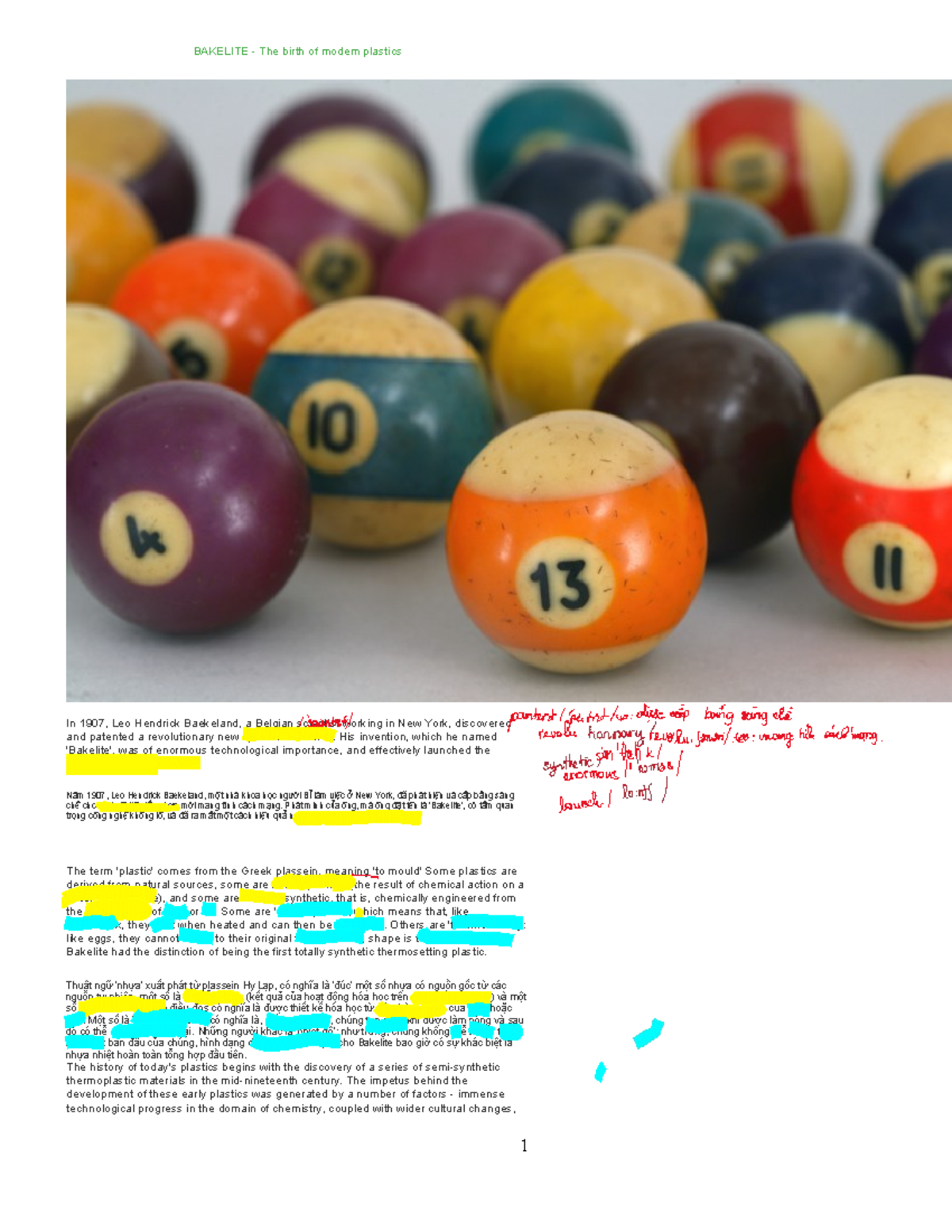 Bakelite - bài reading - BAKELITE - The birth of modem plastics In 1907 ...